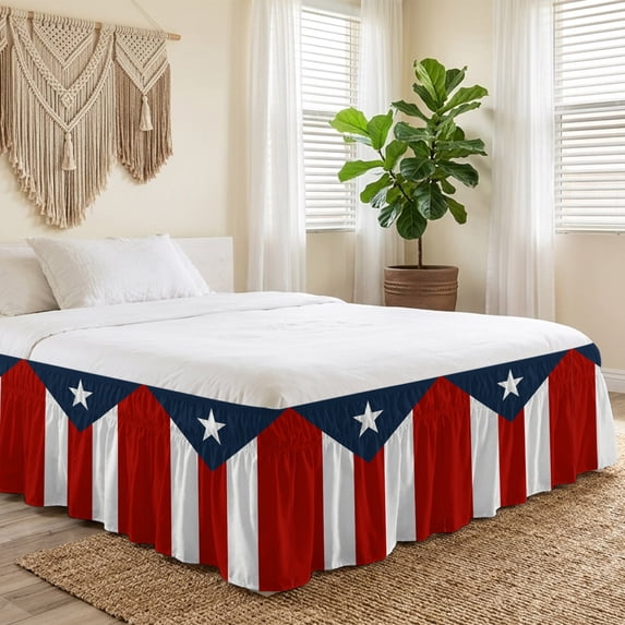 Queen Bed Skirt 18 Inch Drop, Puerto Rican Flag Easy Fit Wrap Around ...