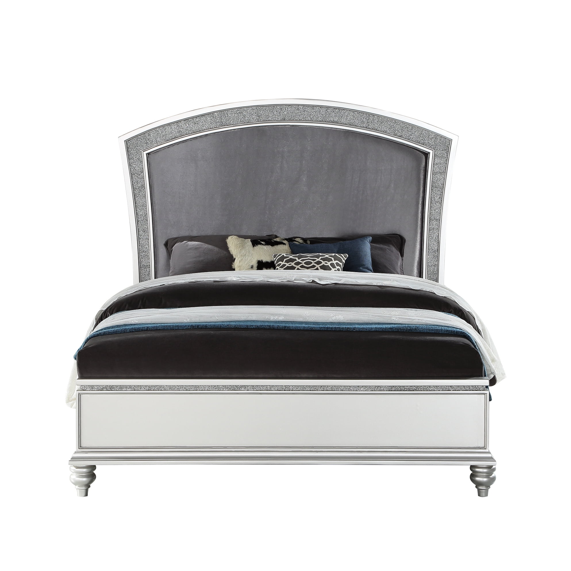 Queen Bed With Fabric And Platinum Shine - Beautifully Padded Headboard ...