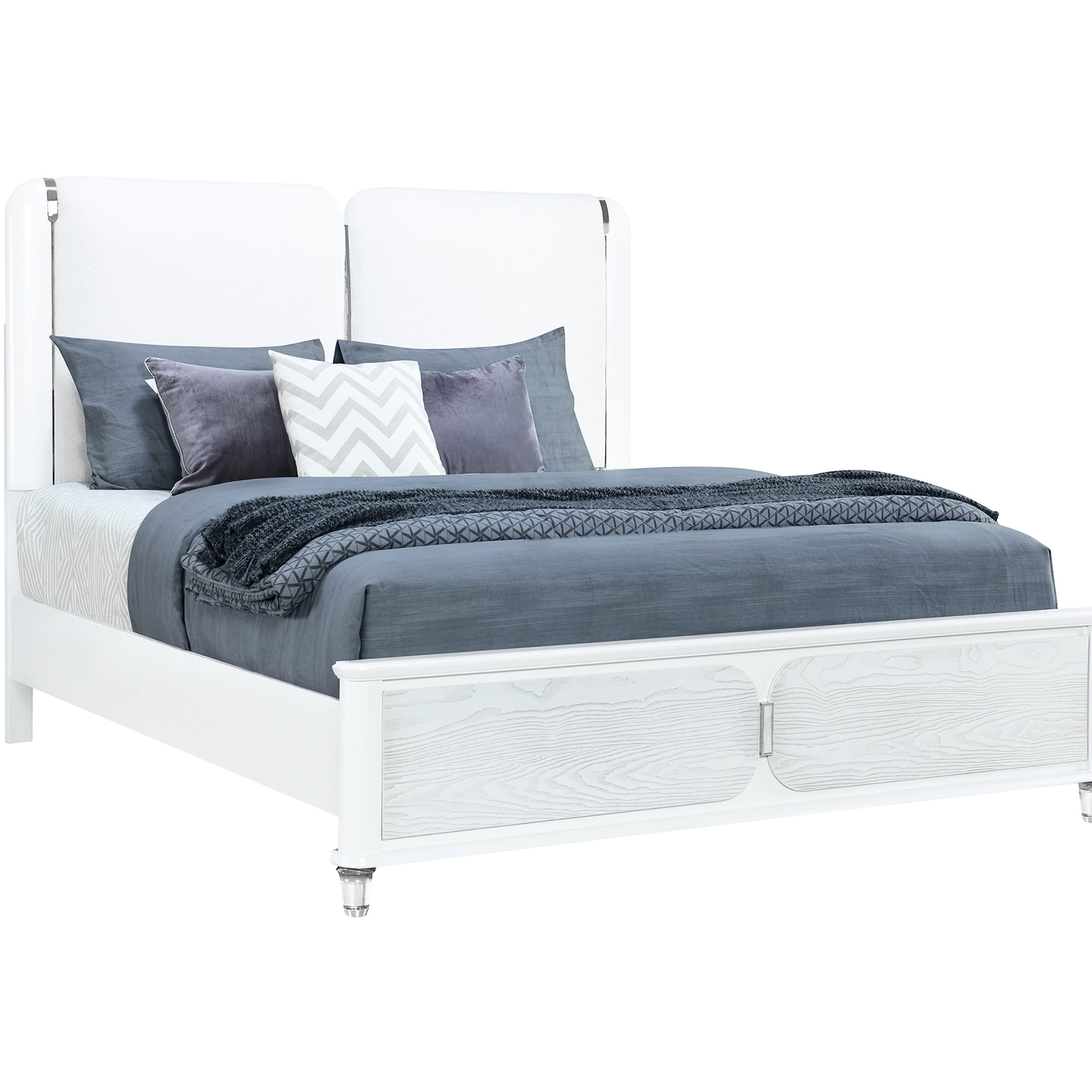 Queen Bed With Led - Padded Headboard, Acrylic Legs, Silver Trim ...