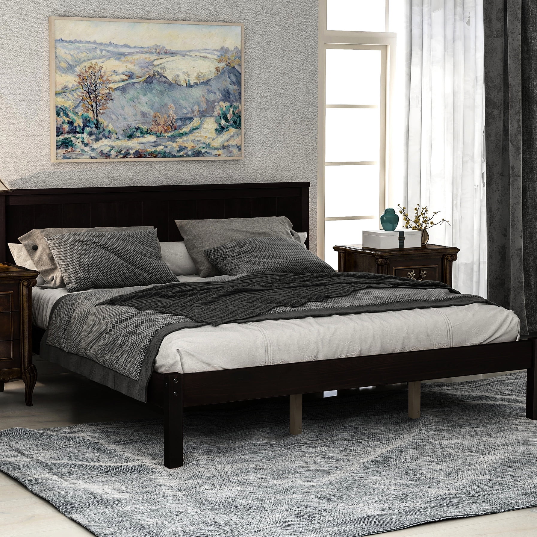 Queen Bed - Wood Slat Mattress Support - Bedroom Arrangement - Space ...