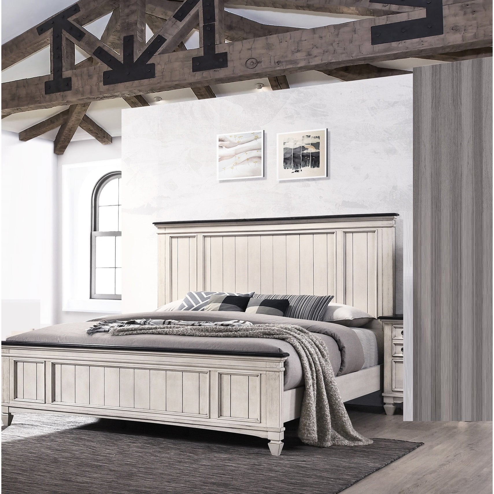 Queen Bed with Built-in Bench Footboard, Rustic Style | Strong Wood ...