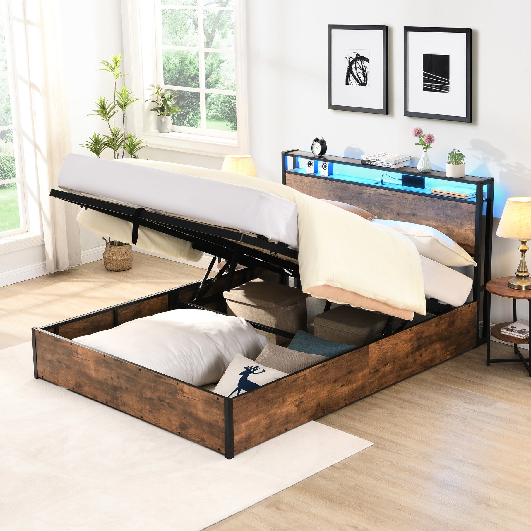 Queen Bed with LED Lights | 16 Million Colors for Immersive Bedroom ...