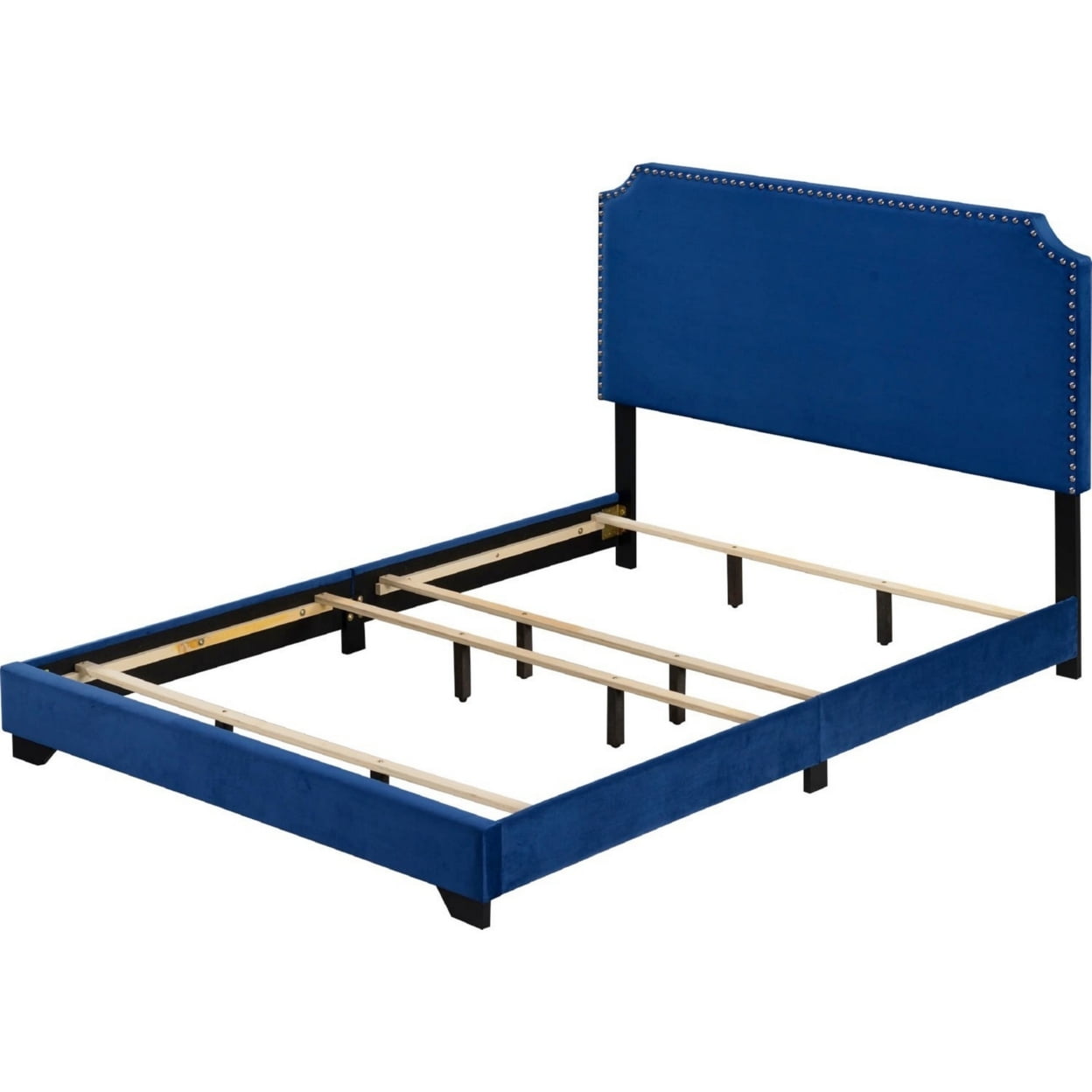 Queen Bed with Platform Style and Nailhead Trim Blue - Saltoro Sherpi ...