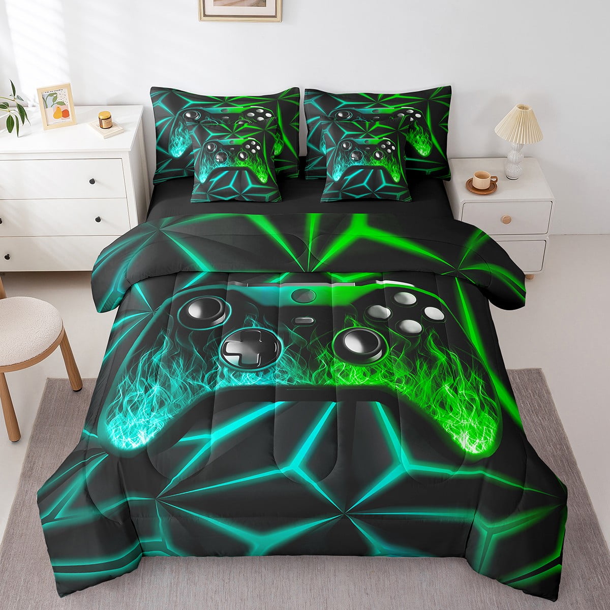 Queen Bedding Set Gaming Bed in a Bag Game Room Decor Comforter Set ...