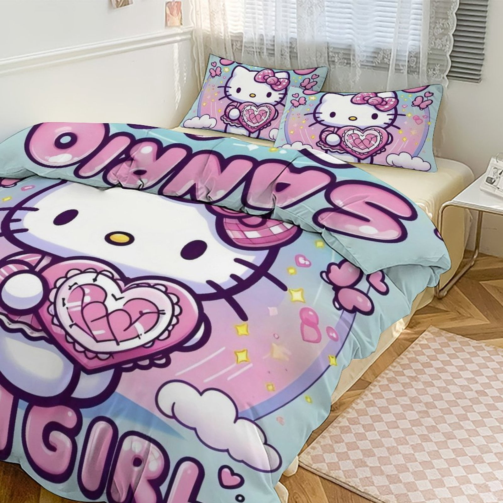 Queen Bedding Sets for Girls Cute Hello Kitty Bedding Set for Kids ...
