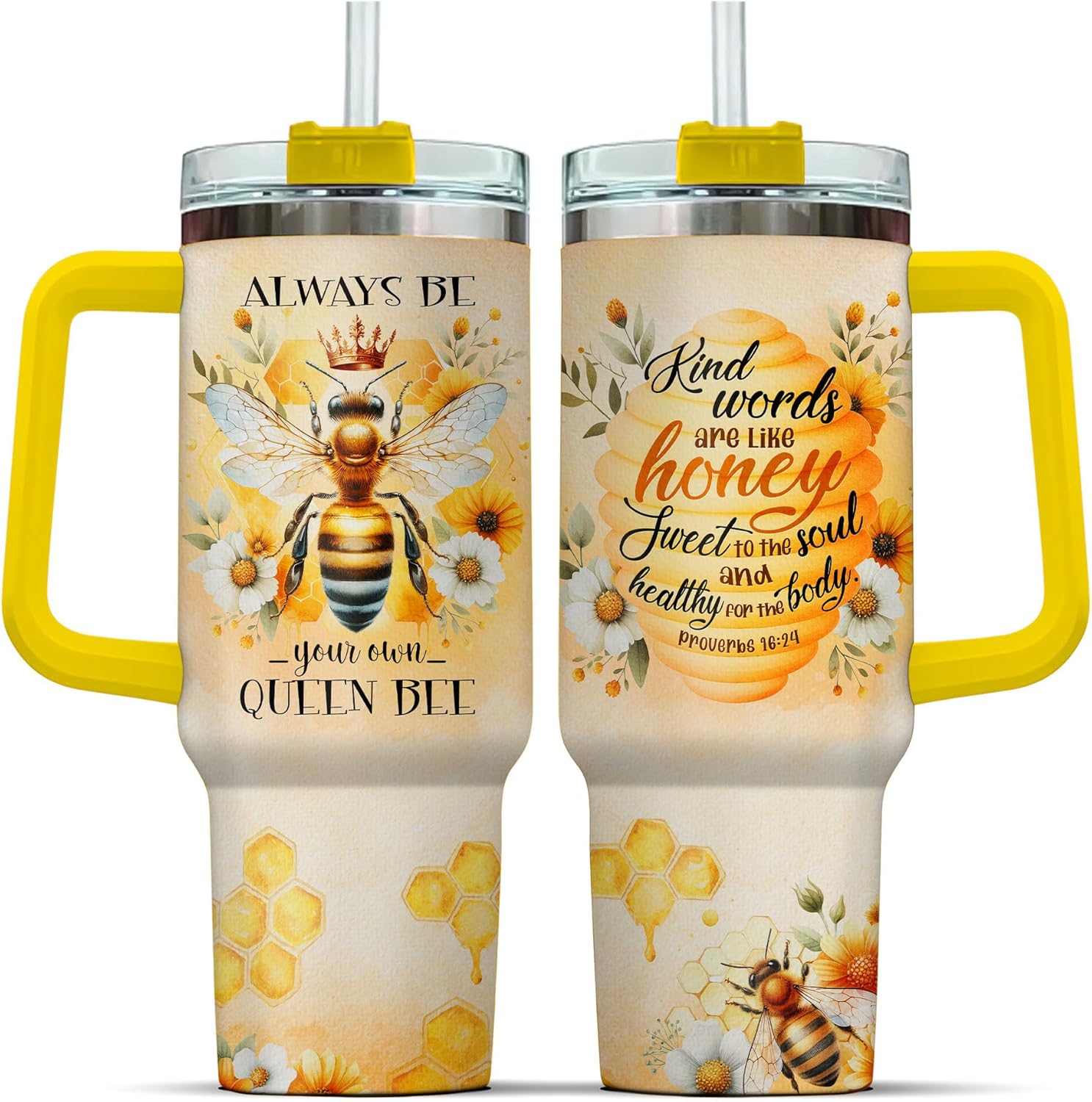 Queen Bee Beehive, Tumbler 40 Oz With Handle Lid And Straw, Handle For ...