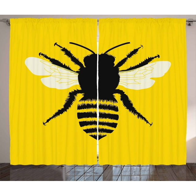Ambesonne Queen Bee Curtains 2 Panel Set, Honeybee Silhouette, 108" x ...