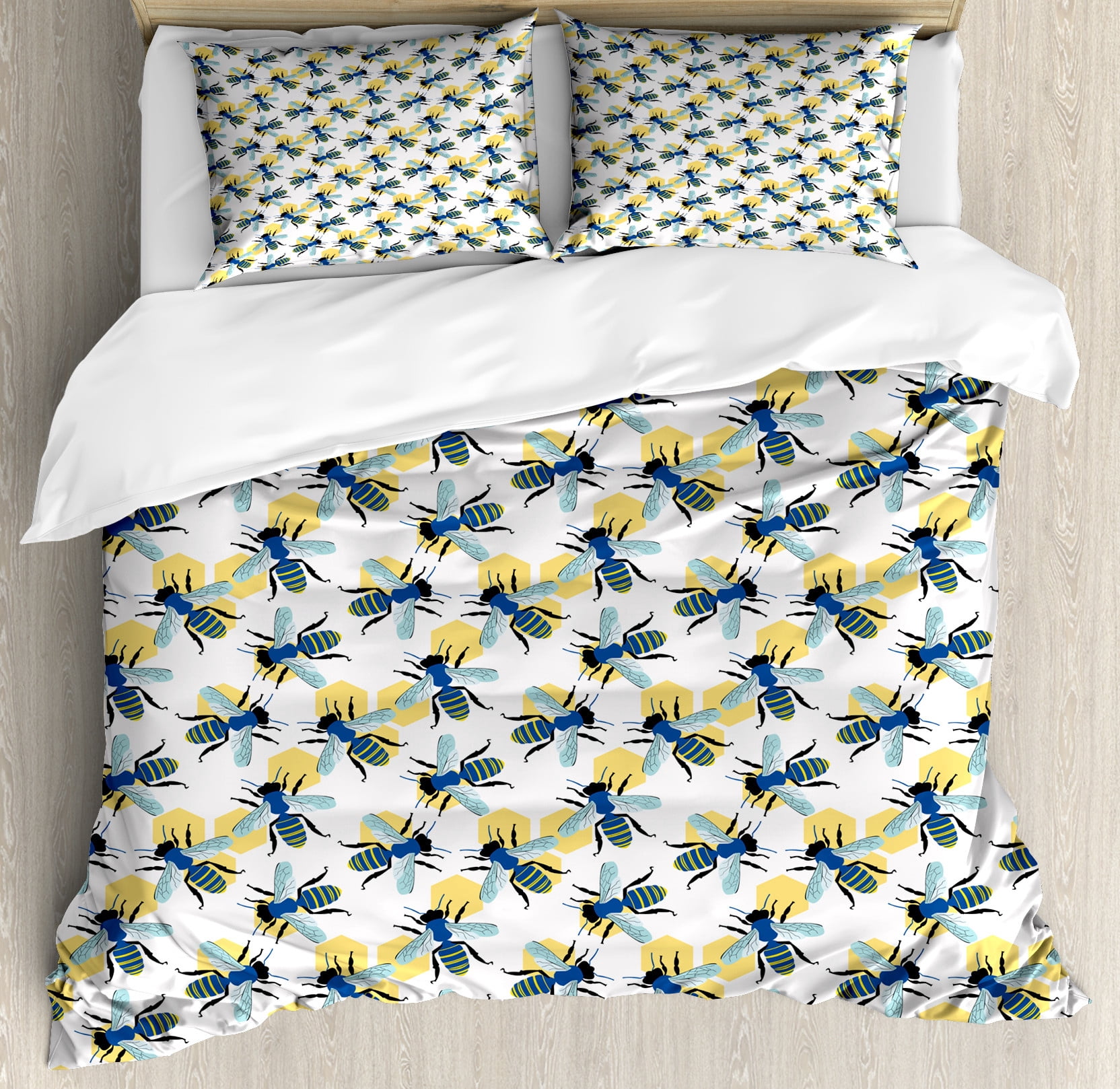 Queen Bee Duvet Cover Set, Cartoon Style High Detail Motifs and Hives ...