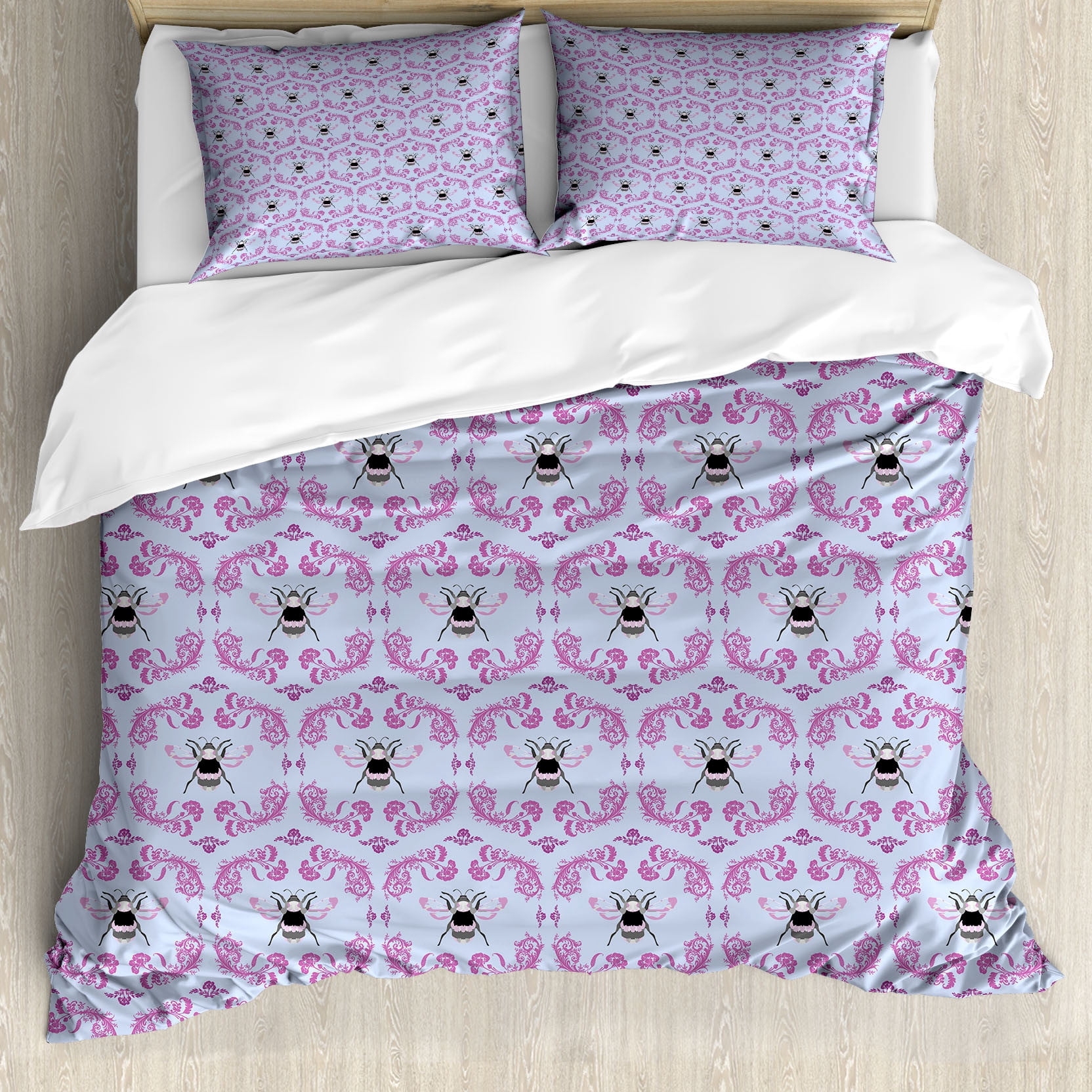 Queen Bee Duvet Cover Set, Ornamental Curves and Motifs with Insect ...