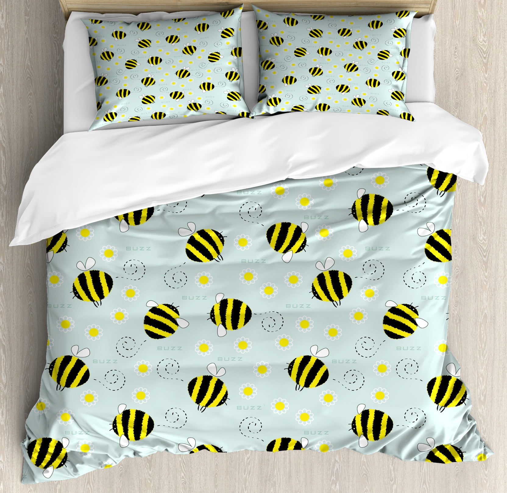 Queen Bee Duvet Cover Set, Repeating Hand Drawn Flying Animal Pattern ...