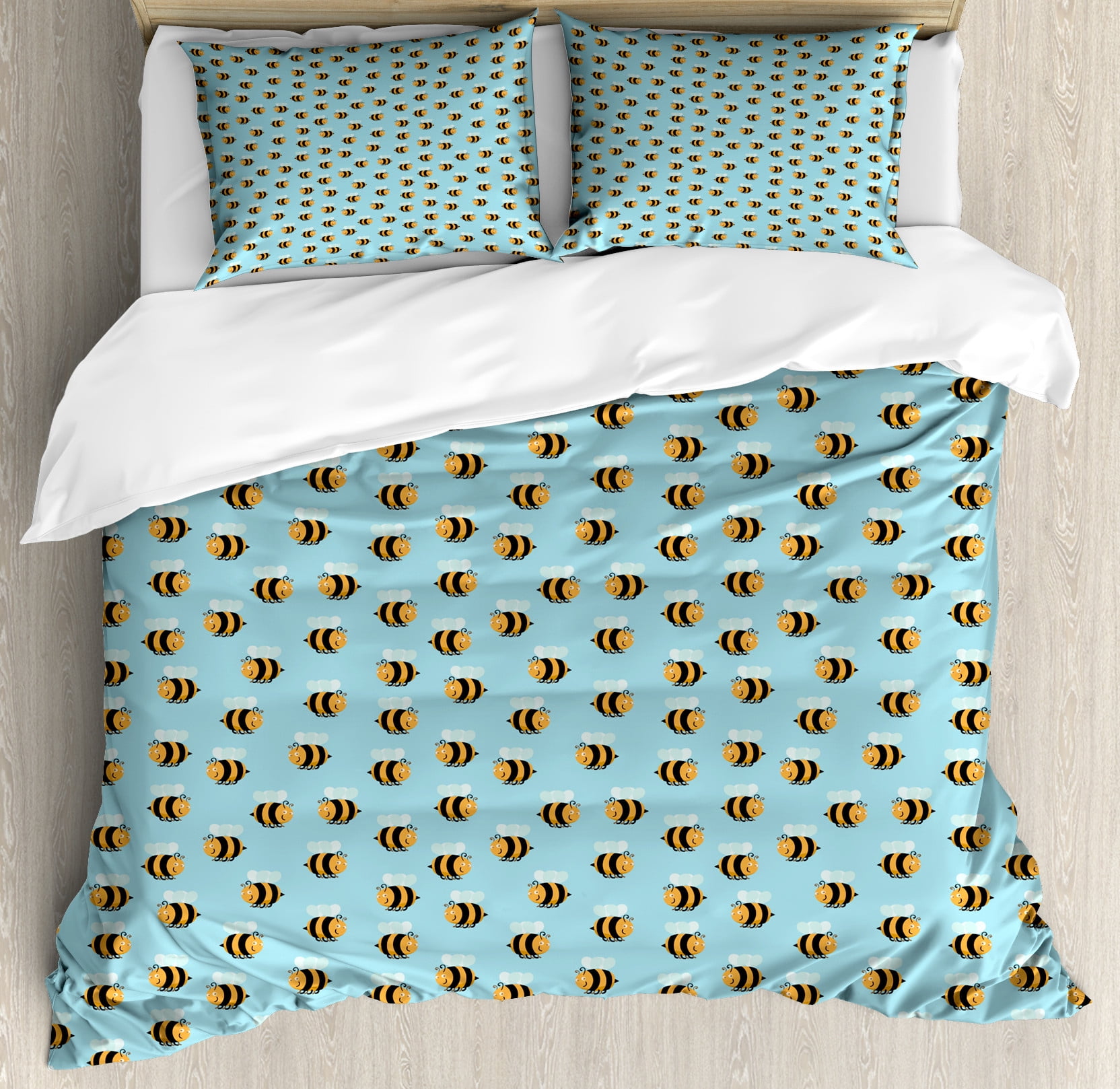 Queen Bee Duvet Cover Set, Striped Characters with Wings Smiling ...