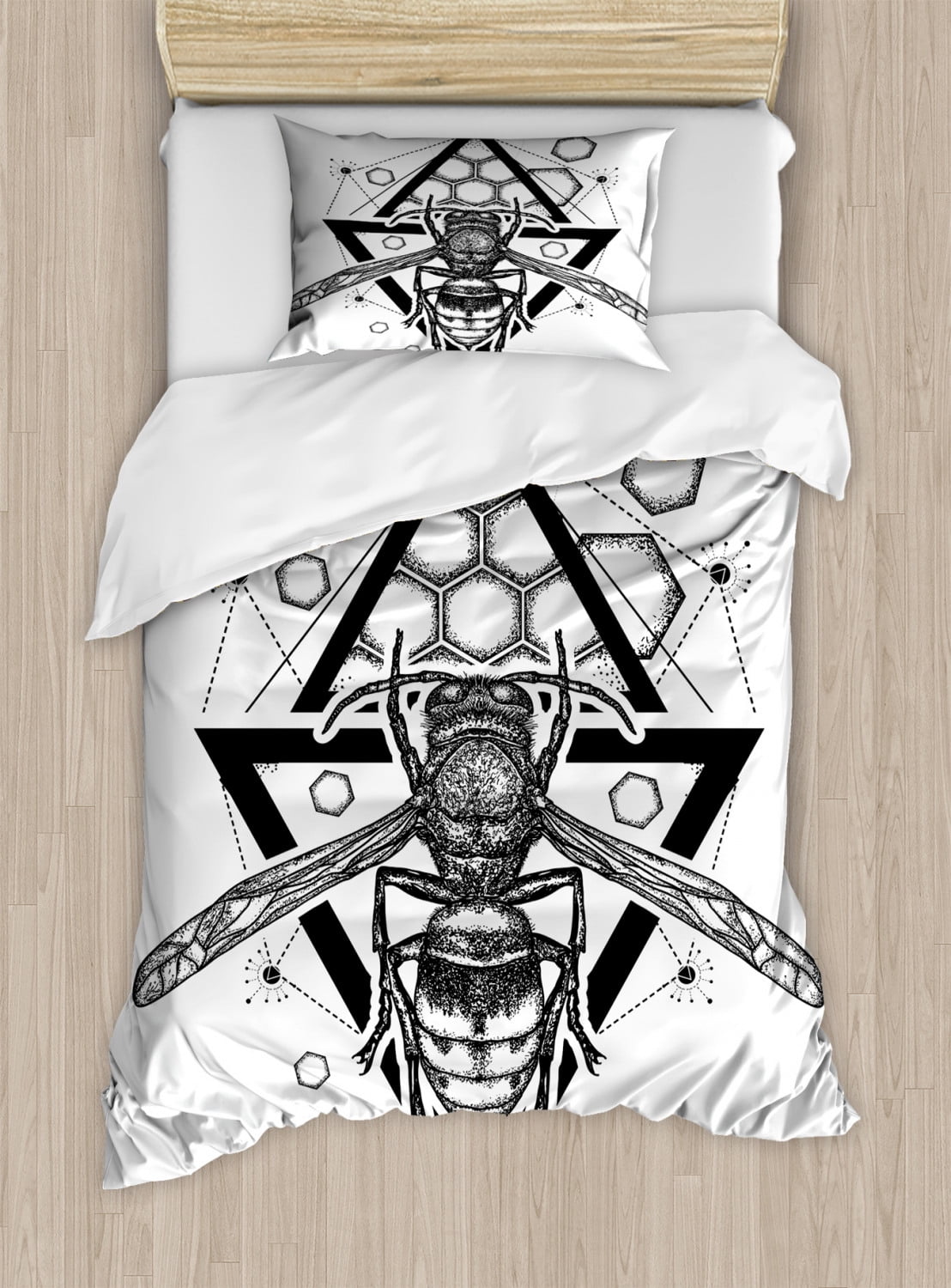 Queen Bee Duvet Cover Set Twin Size, Beehive Pattern with Triangles ...