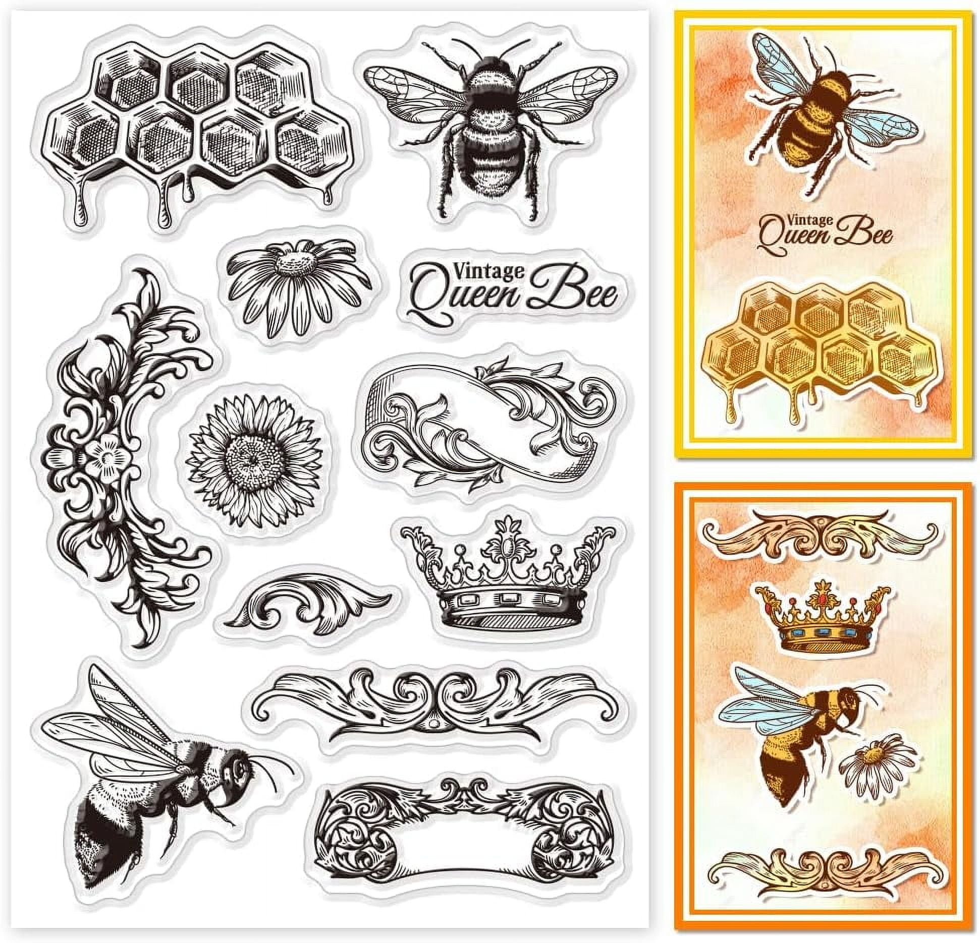 Queen Bee Hive Clear Stamps for Cards Making Vintage Border Clear Stamp Seals Transparent Stamps ...
