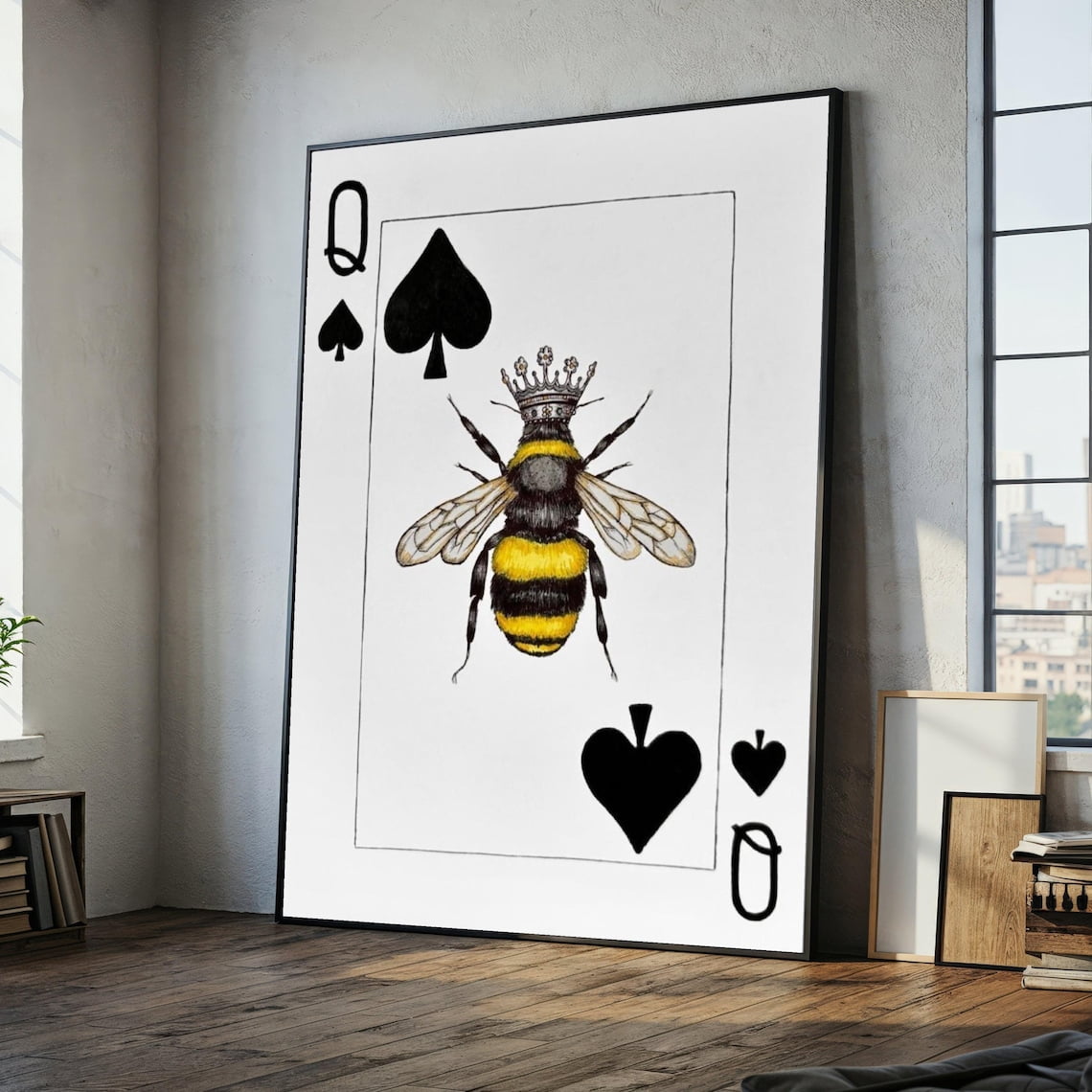Queen Bee Playing Card Canvas, Spade Suit Wall Art, Insect Illustration ...