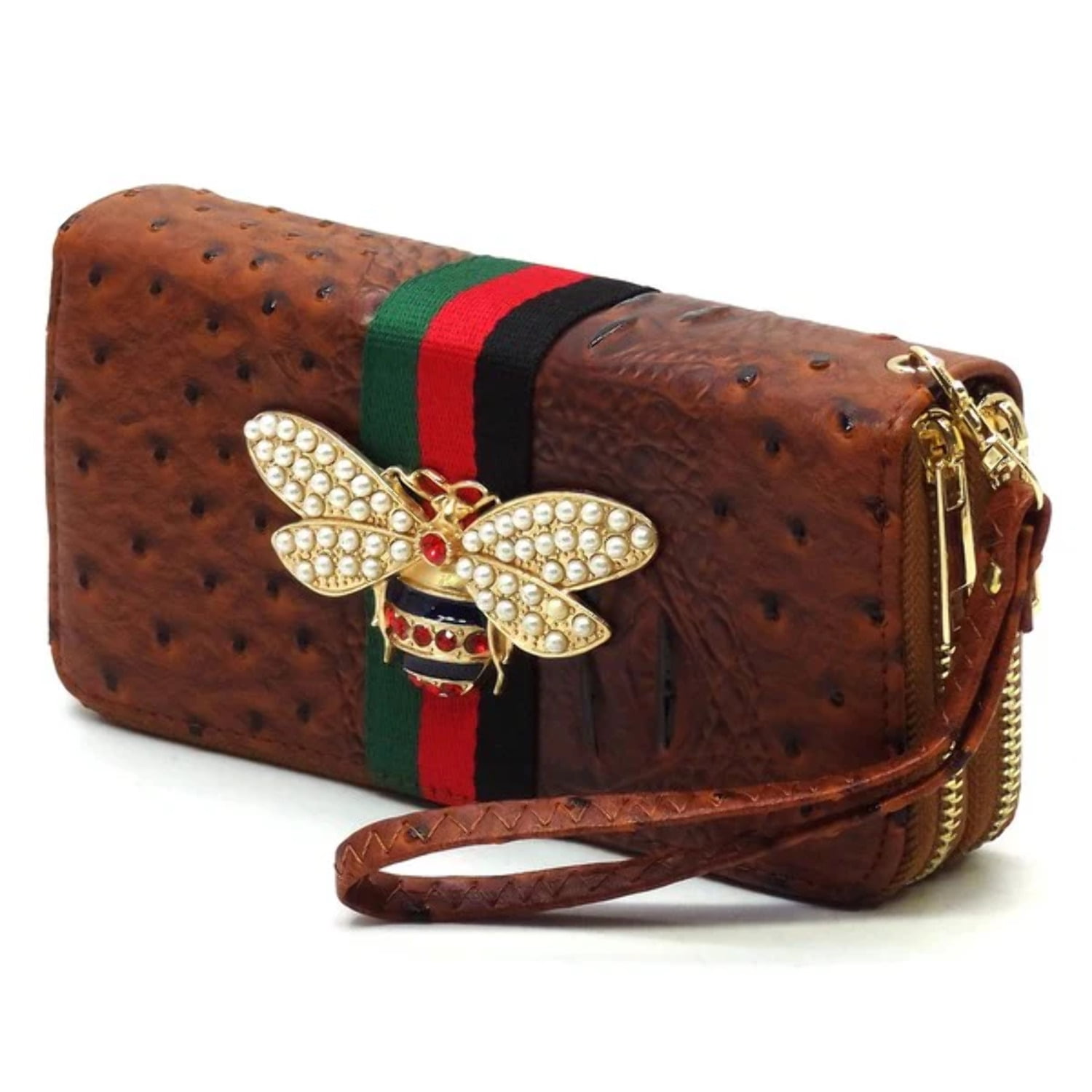 Queen Bee Stripe Ostrich Double Zip Around Wallet - Walmart.com