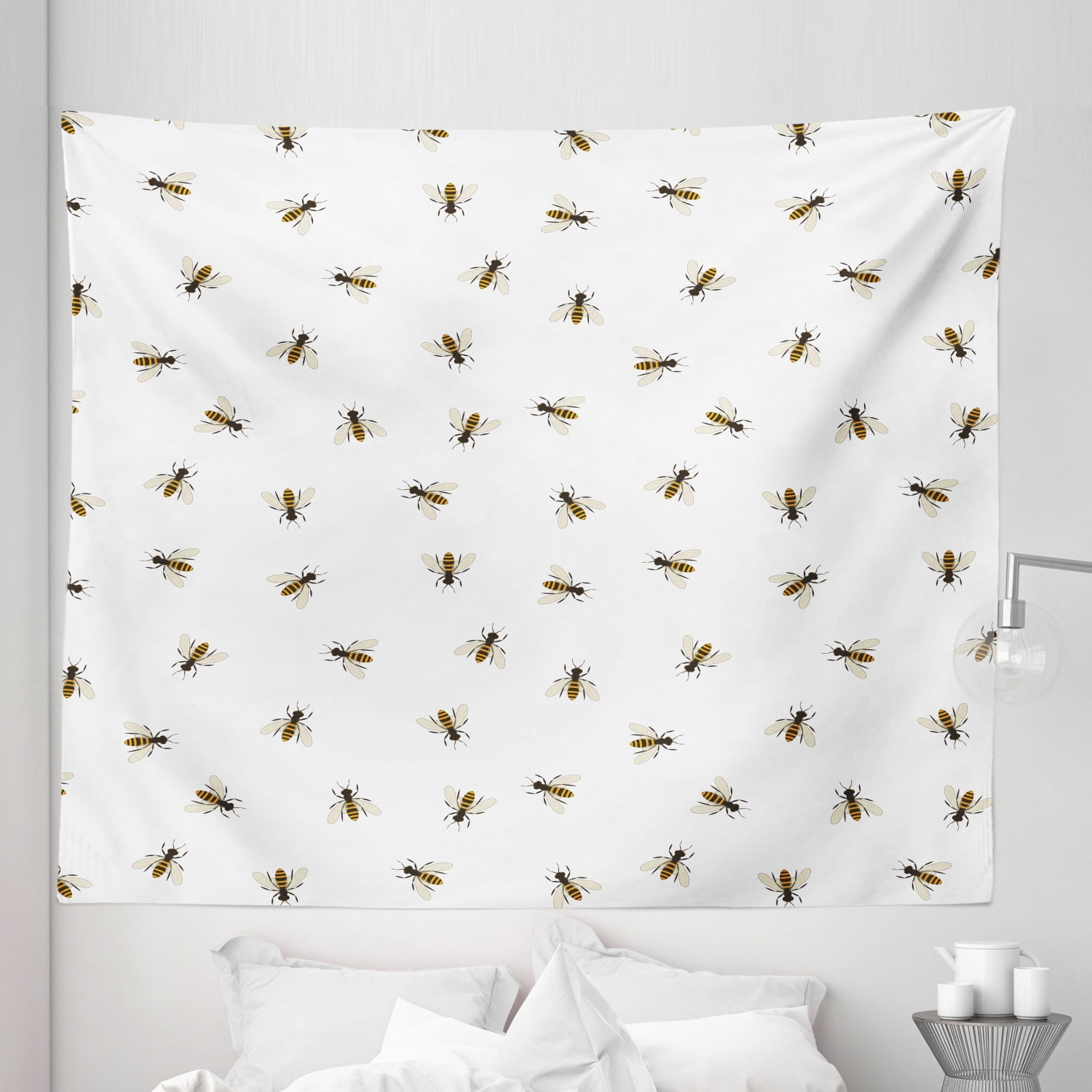 Queen Bee Tapestry, Hand Drawn Flying Insects on a Plain Background ...