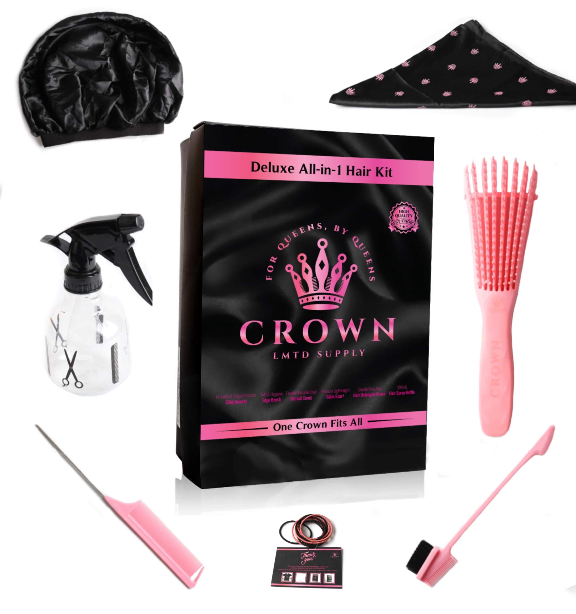 Crown Limited Supply Women's 7-in-1 Hair Care Kit: Detangler, Bonnet ...