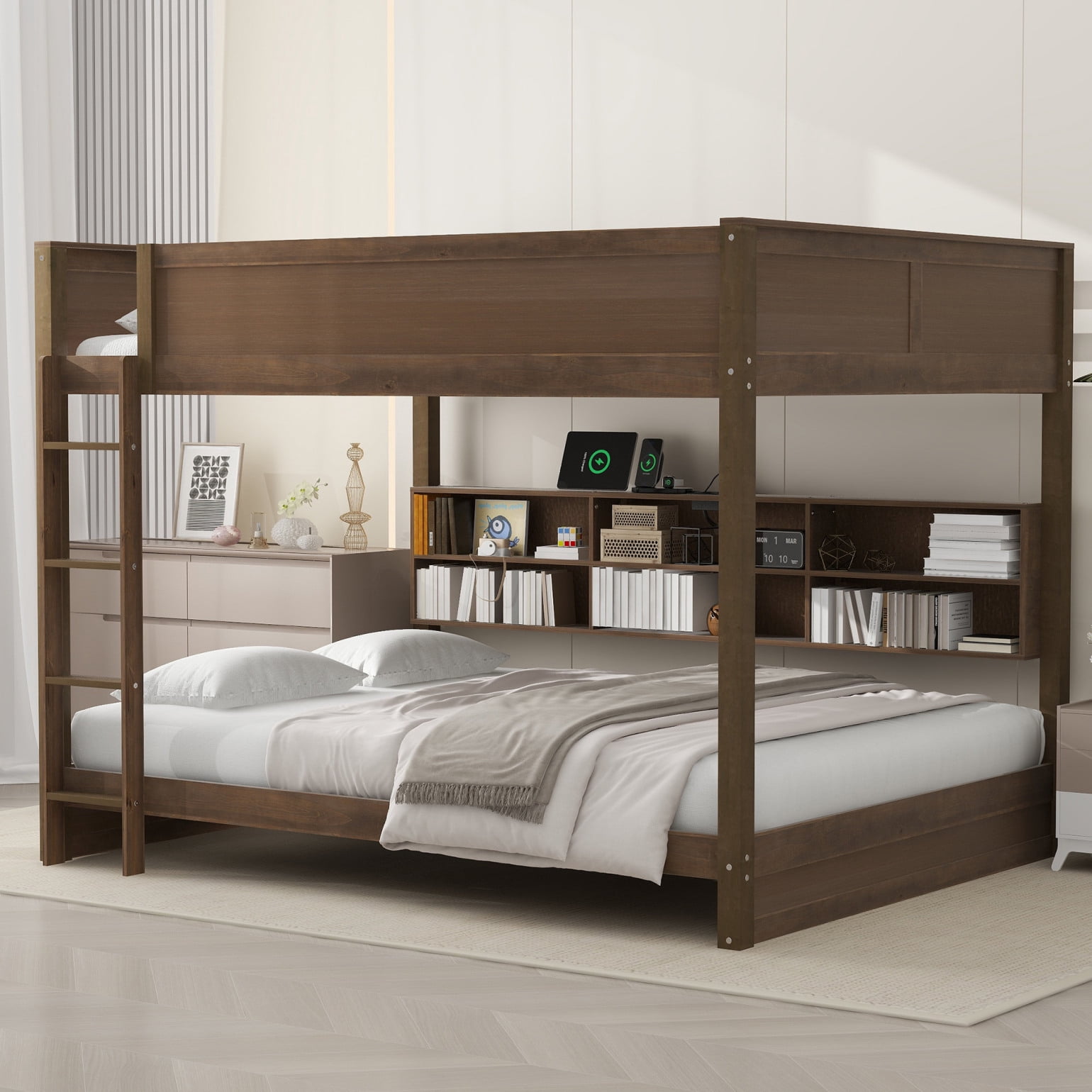 Queen over Queen Bunk Bed, Heavy-Duty Bunk Bed with Ladder, Bunk Bed ...