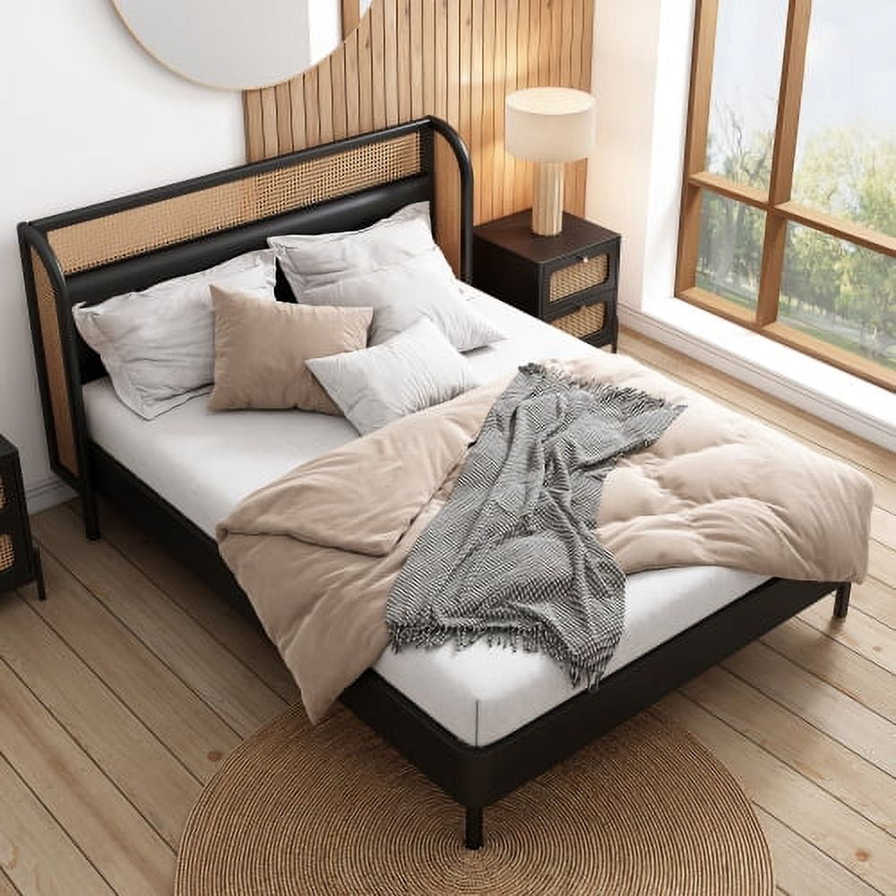 Queen Cannage Rattan Platform Bed, Rustic & Bohemian Unique Style ...