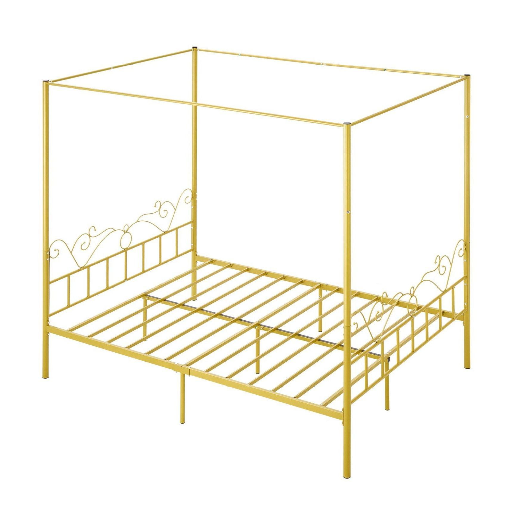 Queen Canopy Bed Frame, Metal Bed with Headboard & Four Posters, Heavy ...