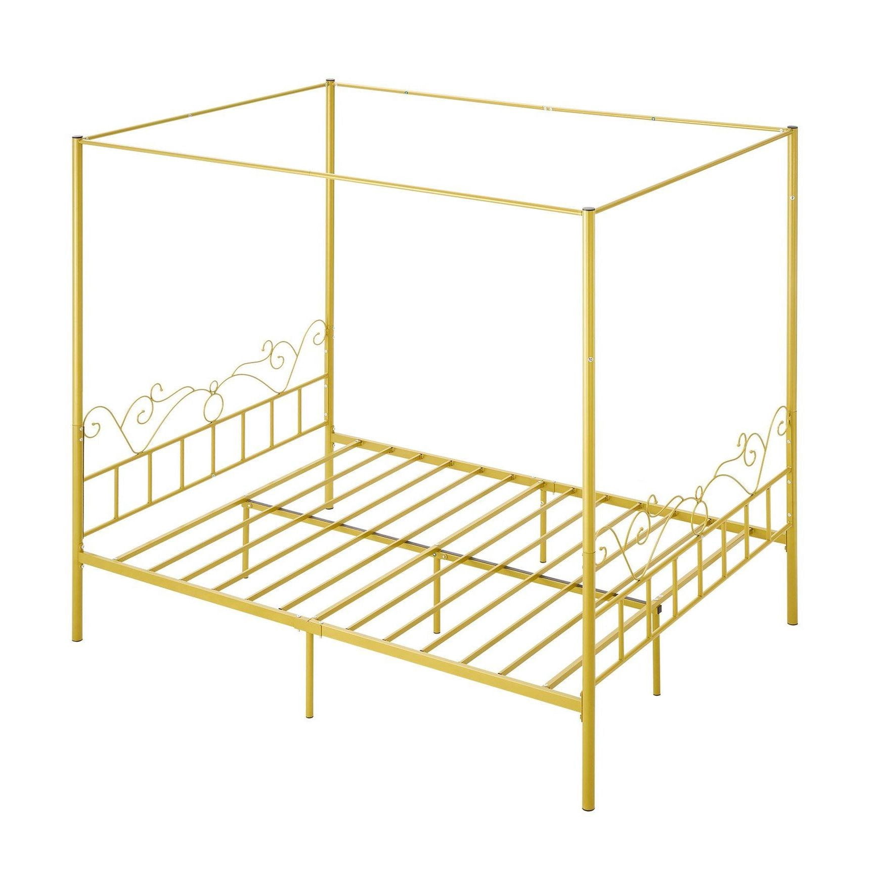 Queen Canopy Bed Frame Metal, Minimalist Headboard 4 Poster Design ...