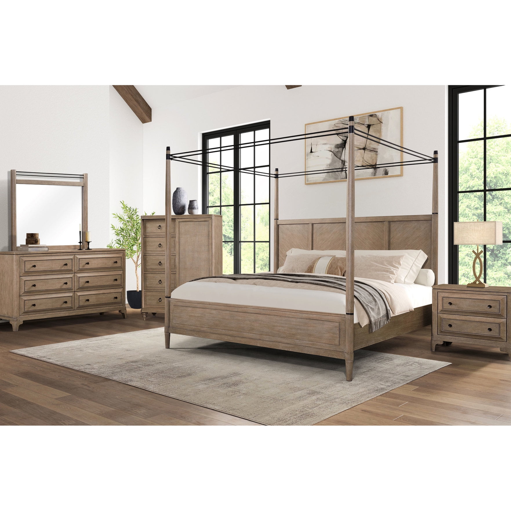 Queen Canopy Bed / Transitional Style, Sand - coated, 188 lb Weight ...