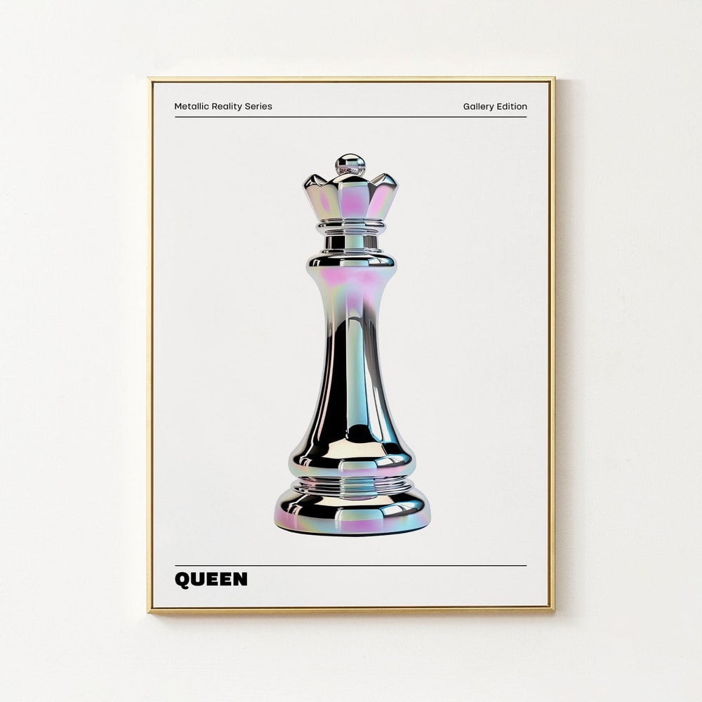 Queen Chess Piece Wall Decor, Vibrant Chrome Holographic Poster, Funky ...