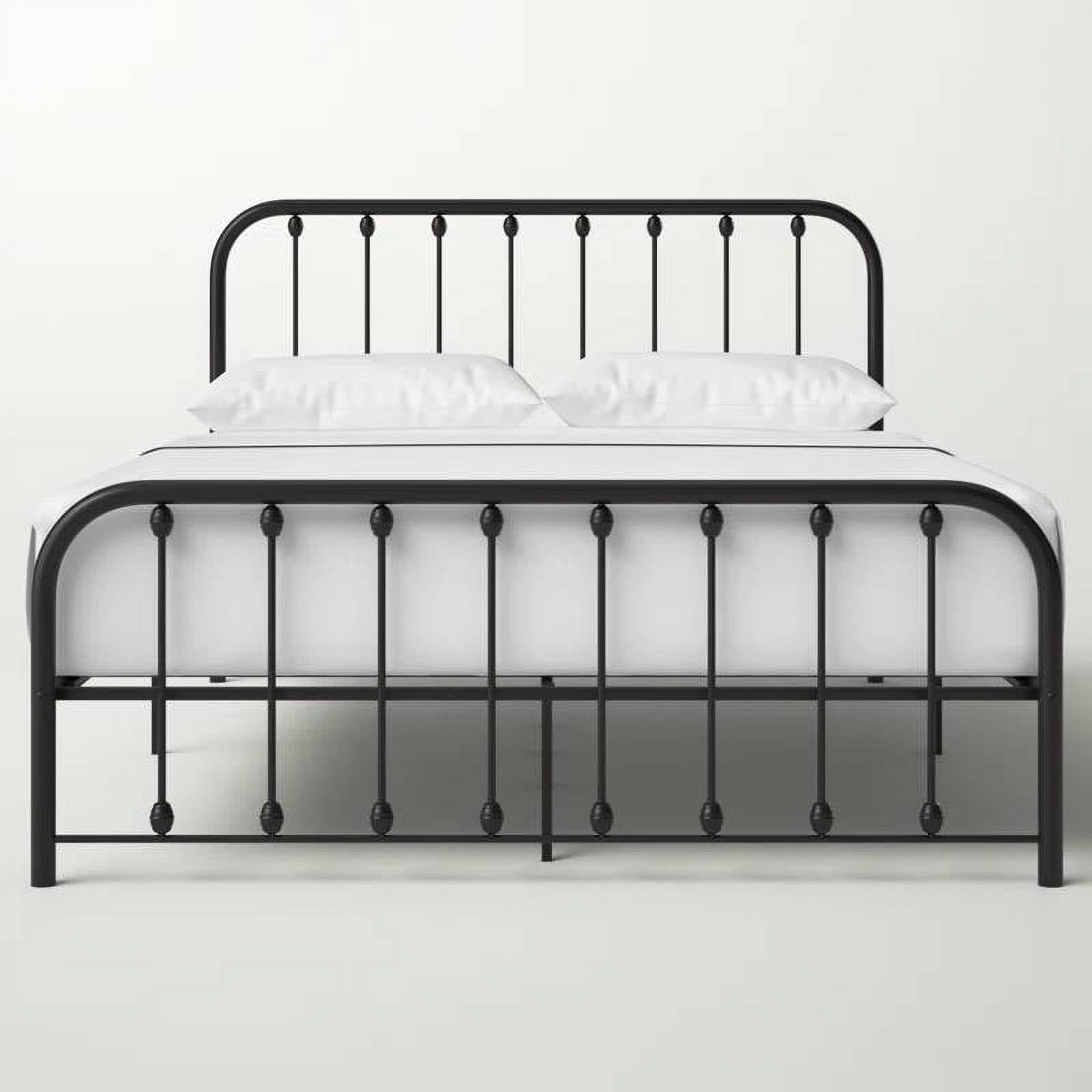 Queen Classic Black Metal Bed Frame with Rounded Corners Headboard and ...