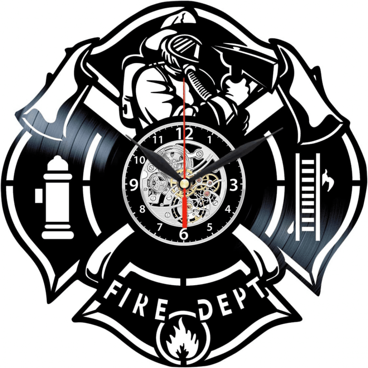 Queen Clocks Fire Department Clock Vinyl Record Firefighting Decor ...