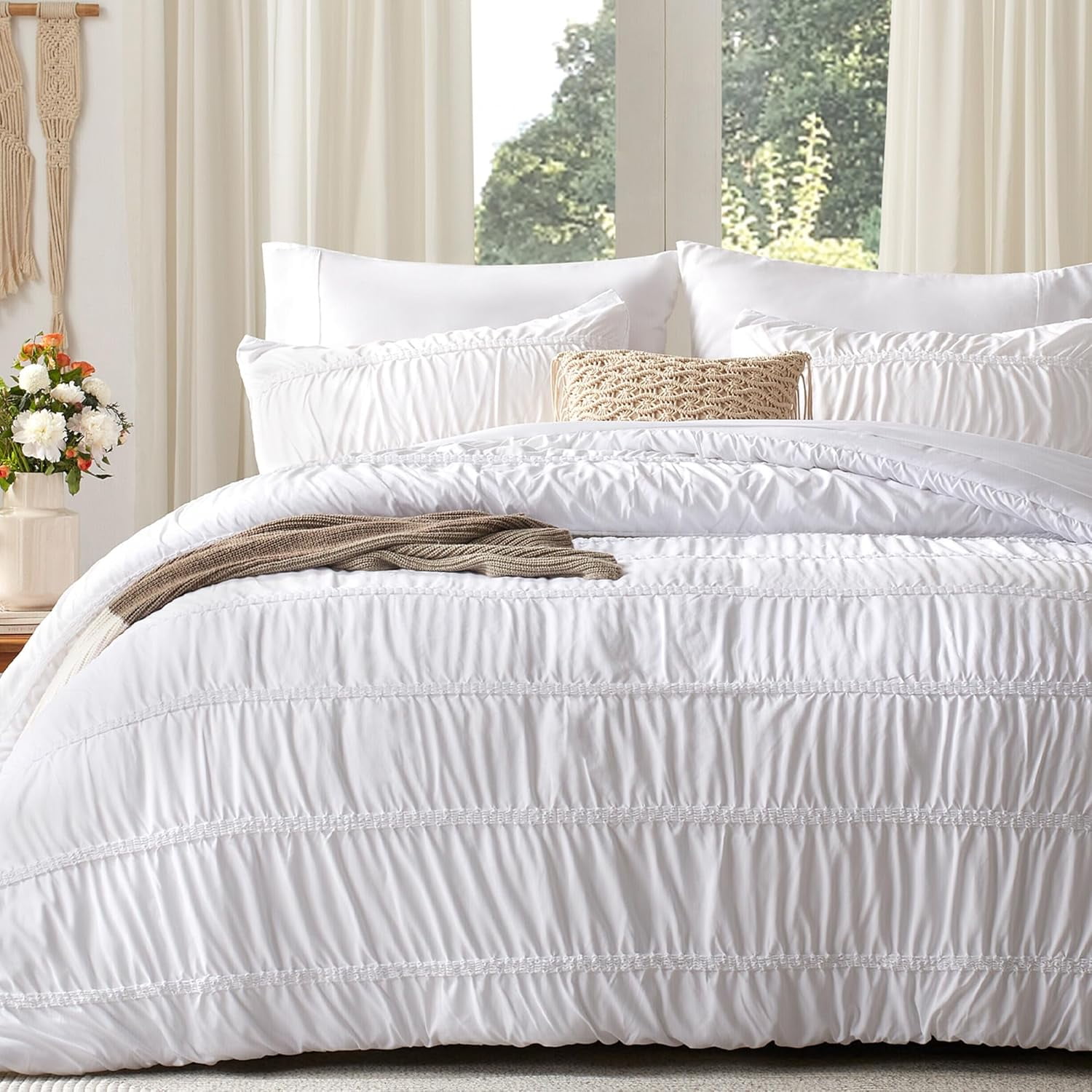Queen Comforter Set 7 Pieces, Boho Dark Grey Bed in a Bag Set ...