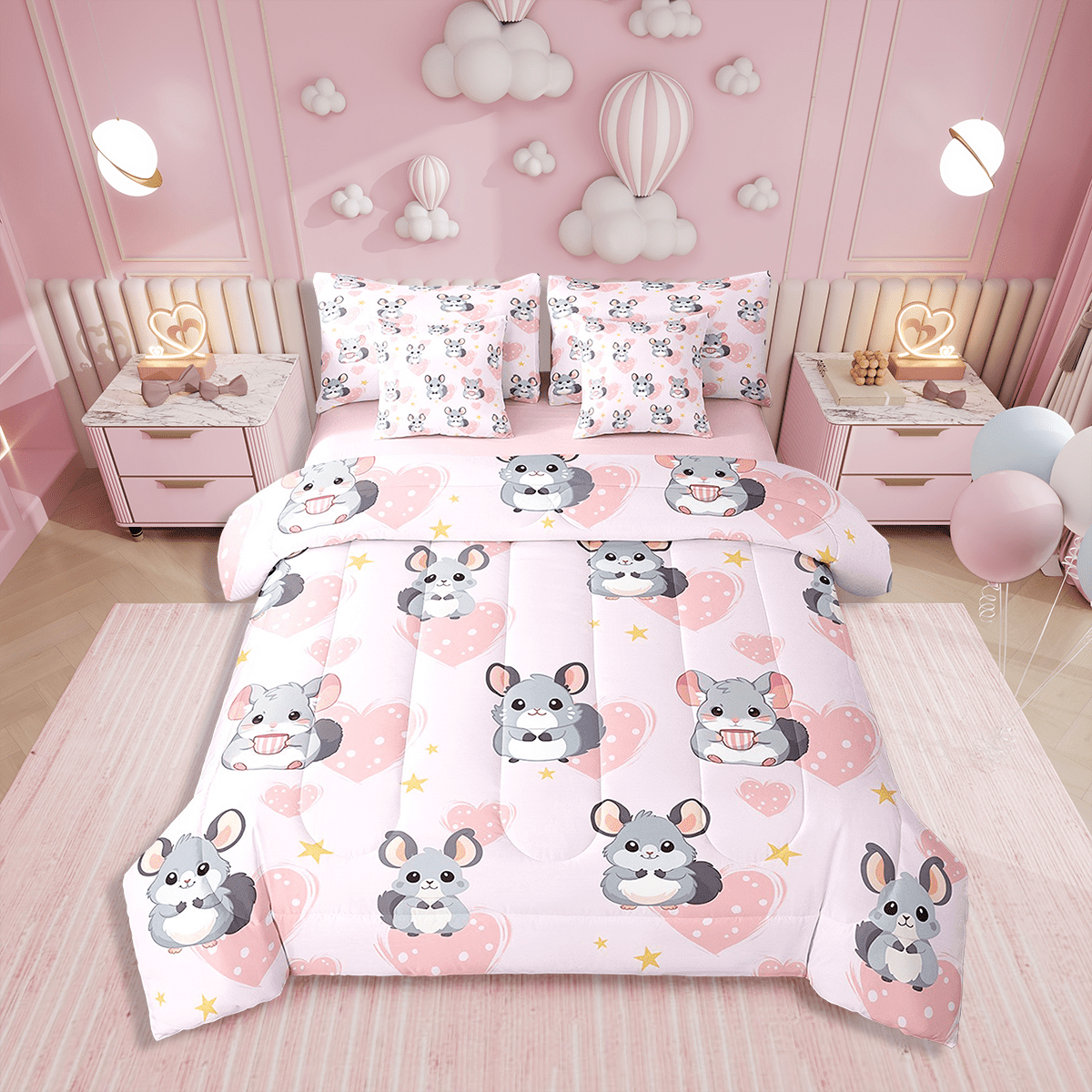Queen Comforter Set,7 Pieces Cartoon Rats Bedding Sets Queen Bed in a ...
