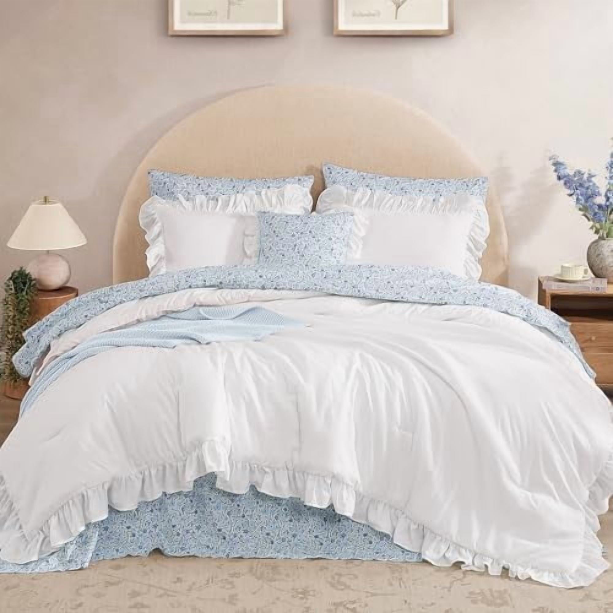 Queen Comforter Set - 7 Pieces Ruffle Sage Green Bedding Sets, Shabby ...