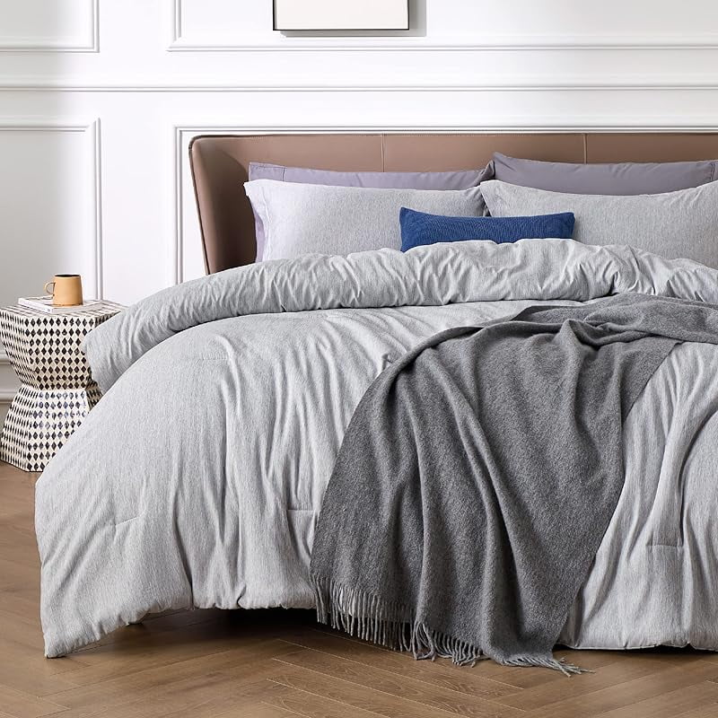 Queen Comforter Set - Beige Soft Bedding for All Seasons, Cationic Dyed Bed Set, 3 Pieces, 1 ...