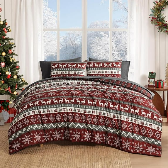 Queen Comforter Set, Classic Red Black Plaid Bedding Set 7 Pieces ...