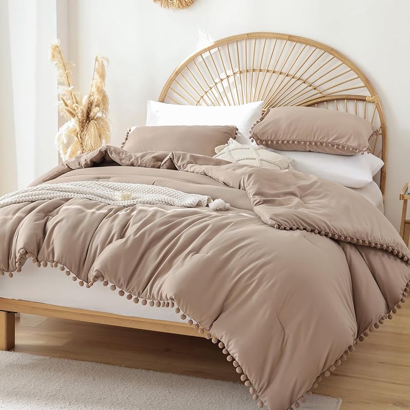 Queen Comforter Set - Comforter Queen Size Sets with Ball Pom Fringe ...