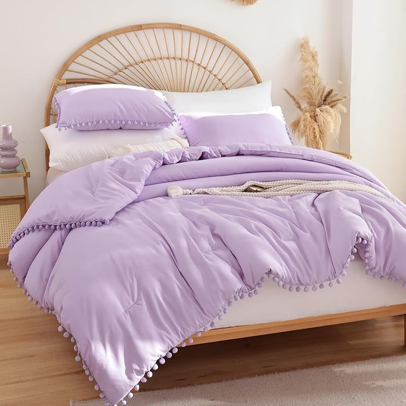 Queen Comforter Set - Comforter Queen Size Sets with Ball Pom Fringe ...