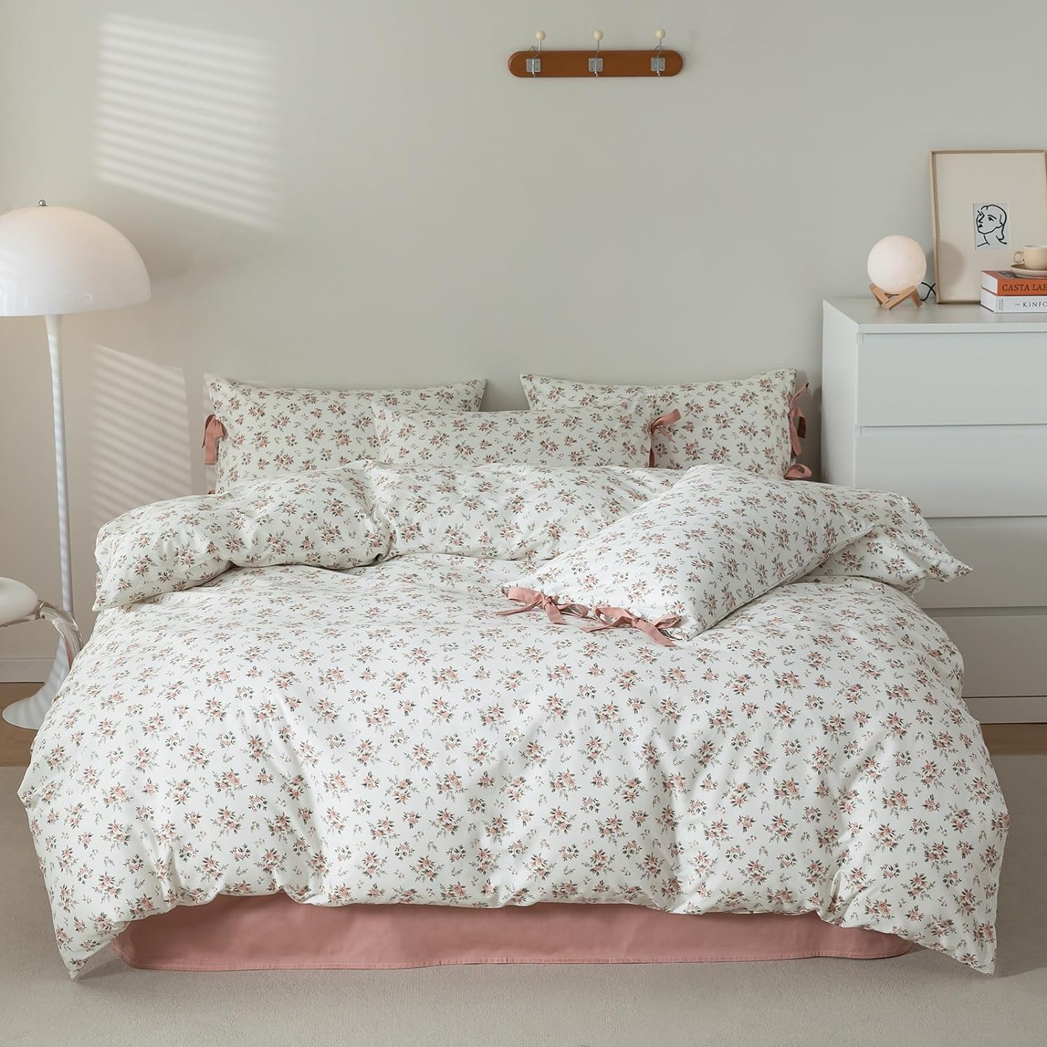 Queen Comforter Set,Cottagecore Bedding Set,1 Peach Pink Flower ...