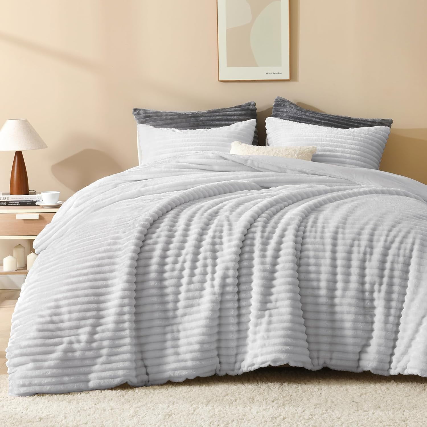 Queen Comforter Set, Fluffy Super Soft Light Grey Comforter for Queen ...