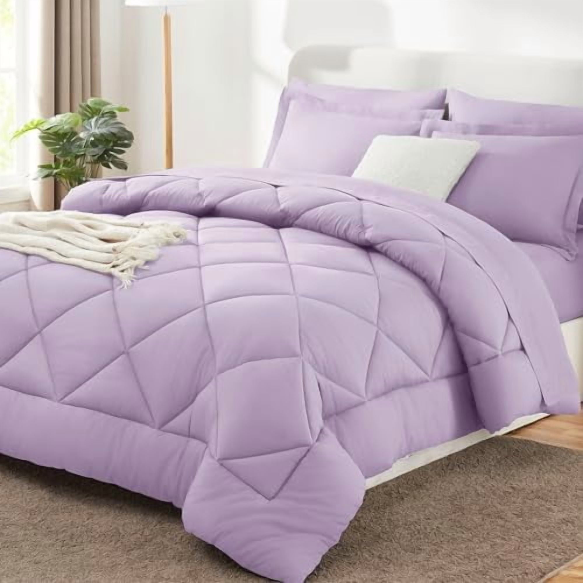 Queen Comforter Set Light Purple - Bed in a Bag Queen Size 7 Pieces ...