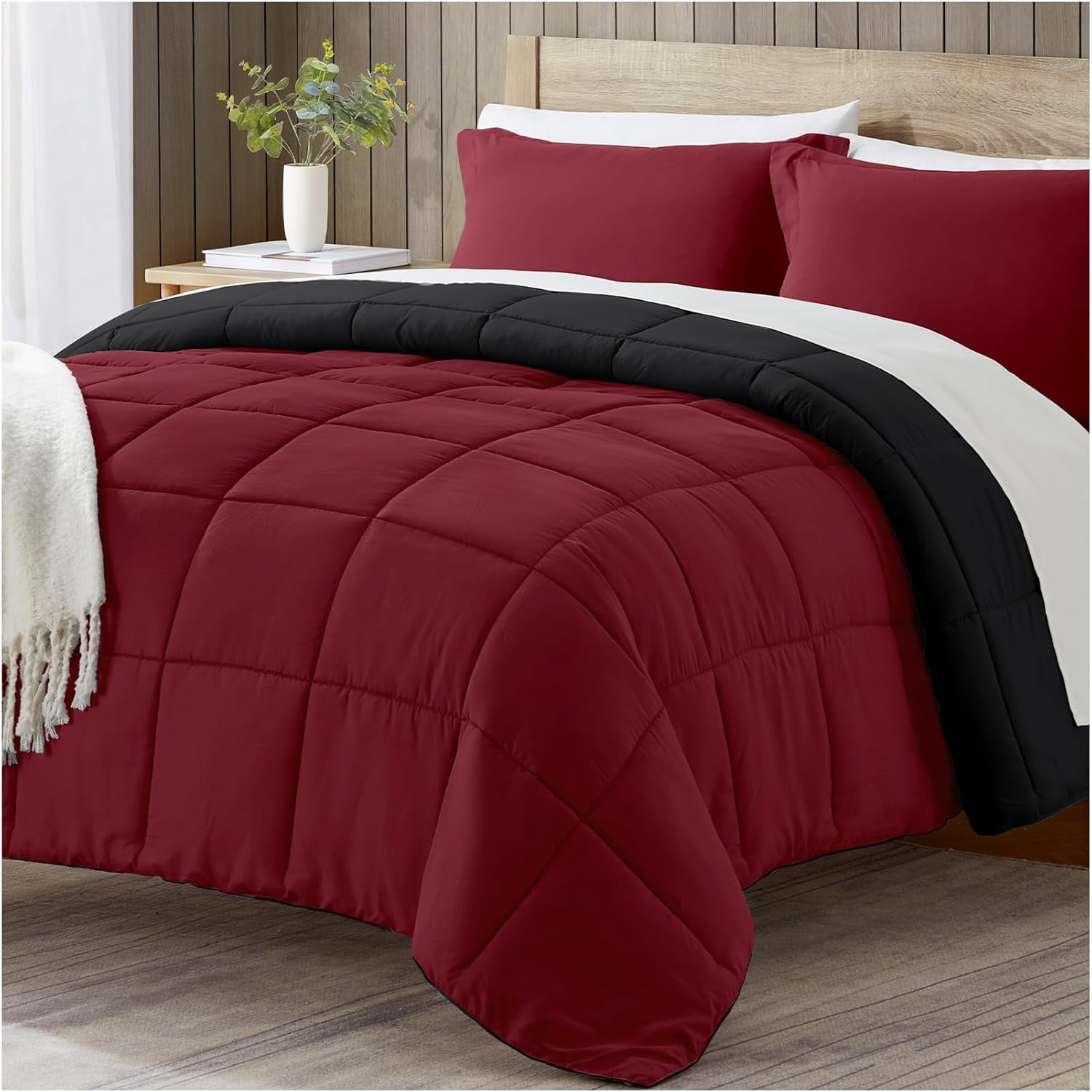 Queen Comforter Set, Red Bedding Comforters Queen Size, 3 Pieces Down ...