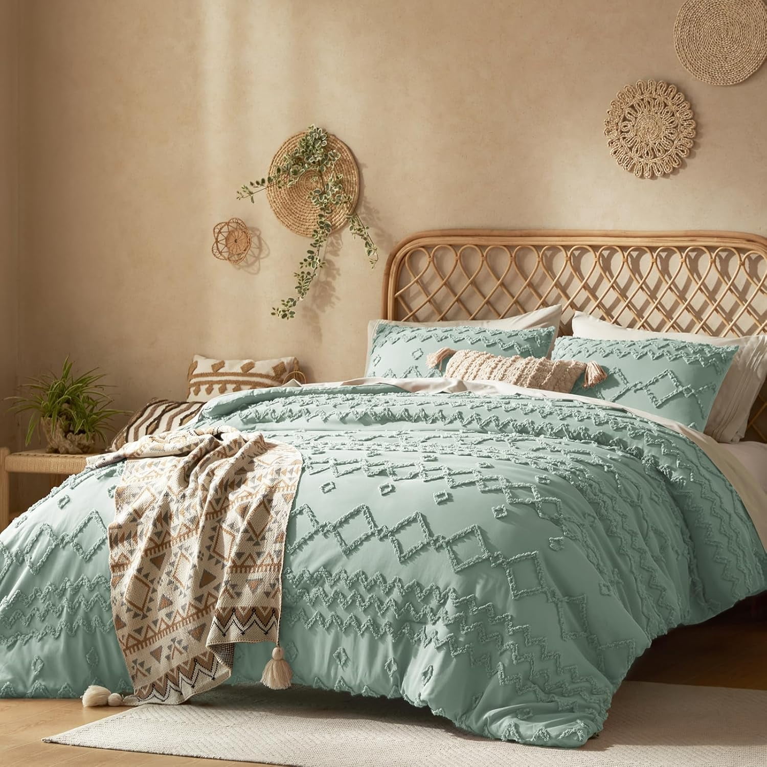Queen Comforter Set - Sage Green Comforter Set Queen,Tufted Shabby Chic ...