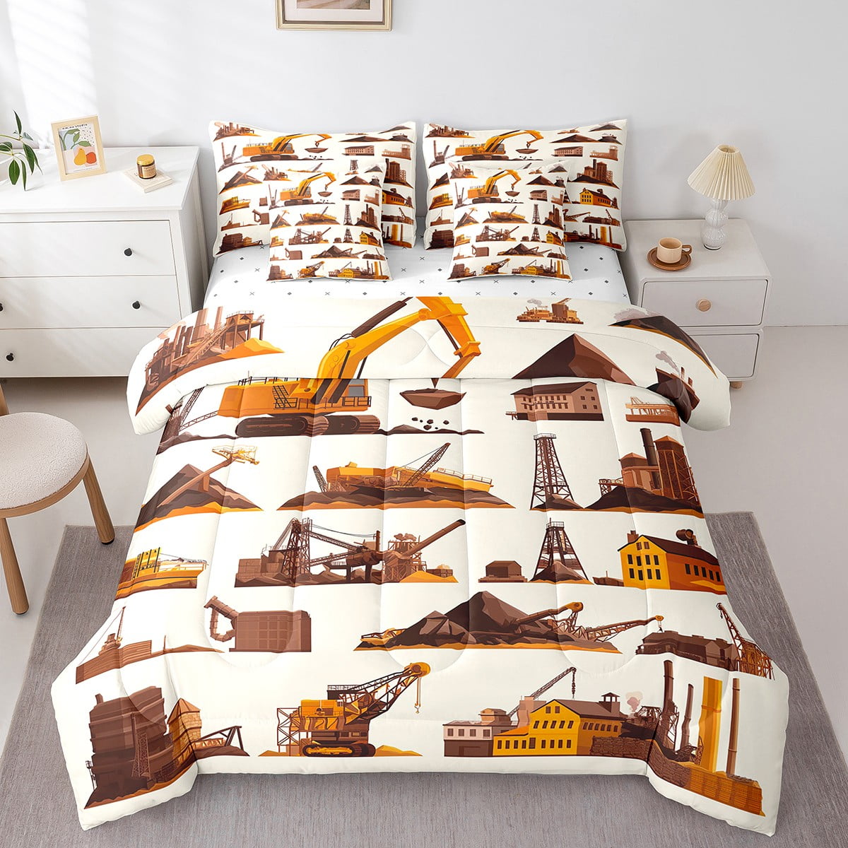 Queen Construction Comforter Sets 7-Piece,Tractor Truck Bedding Set ...