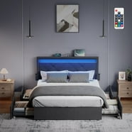 Gyfimoie Full Bed Frame with 4 Storage Drawers, LED Bed Frame with ...