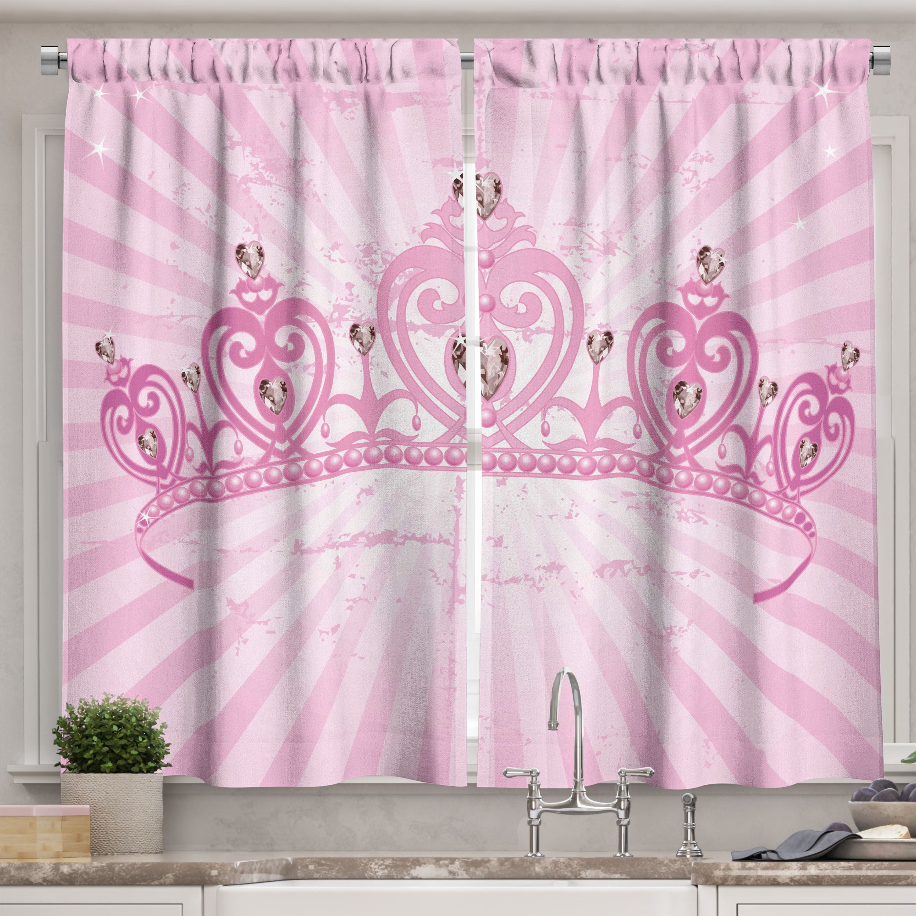 Queen Curtains 2 Panels Set, Childhood Theme Pink Heart Shaped Princess ...