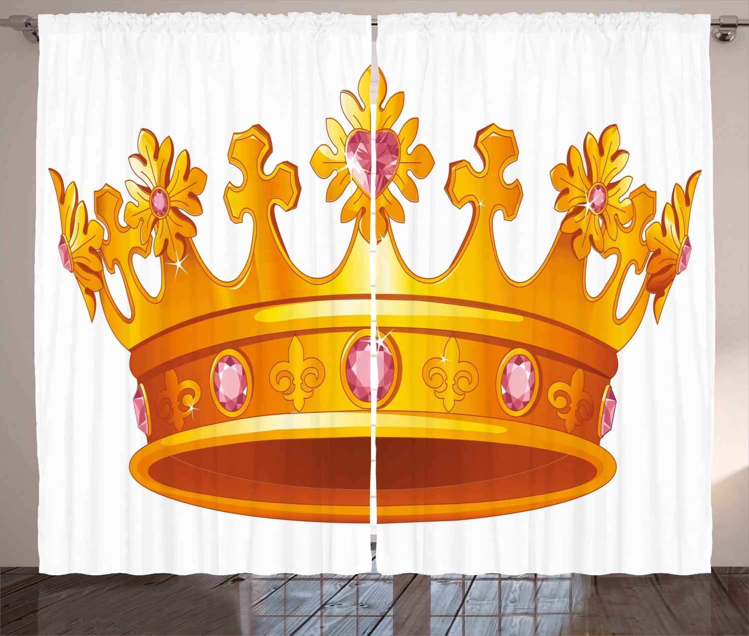 Ambesonne Queen Curtains 2 Panel Set, Crown Tiara with Gems, 108" x 63 ...
