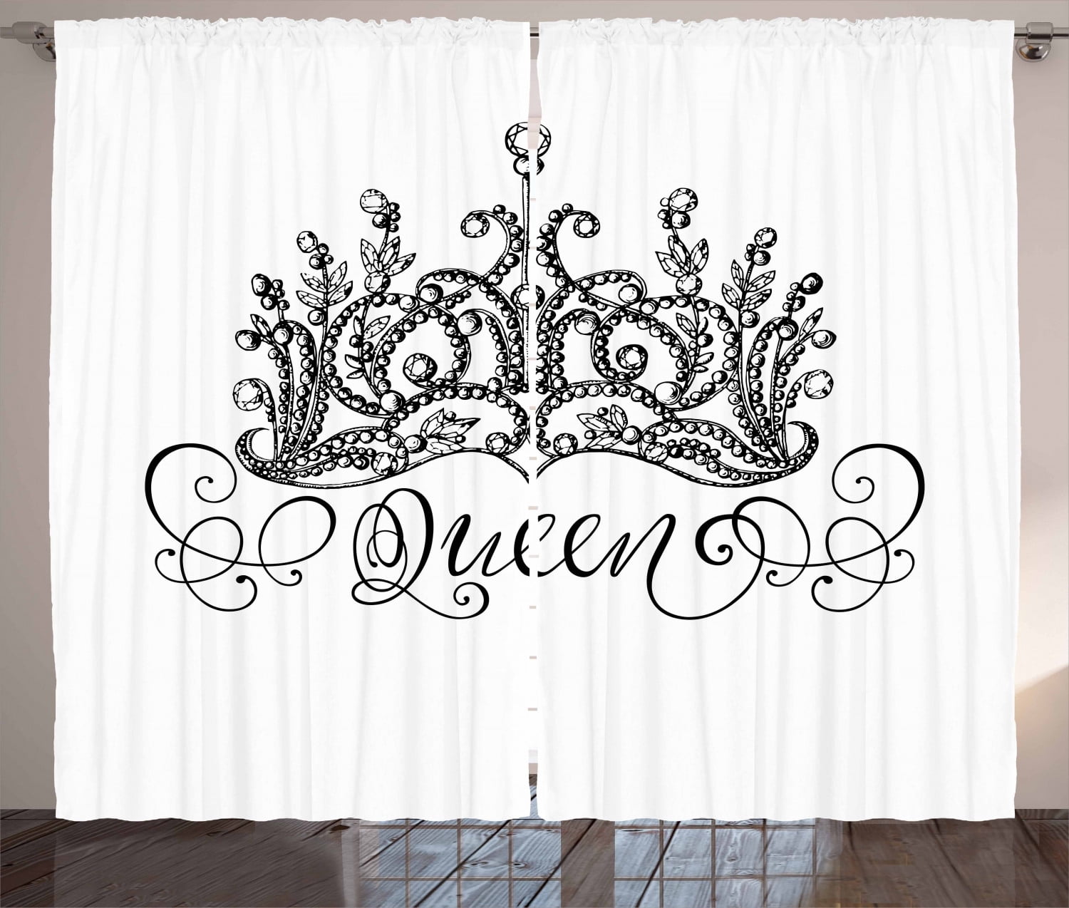 Ambesonne Queen Curtains 2 Panel Set, Crown Lettering Baroque, 108" x ...
