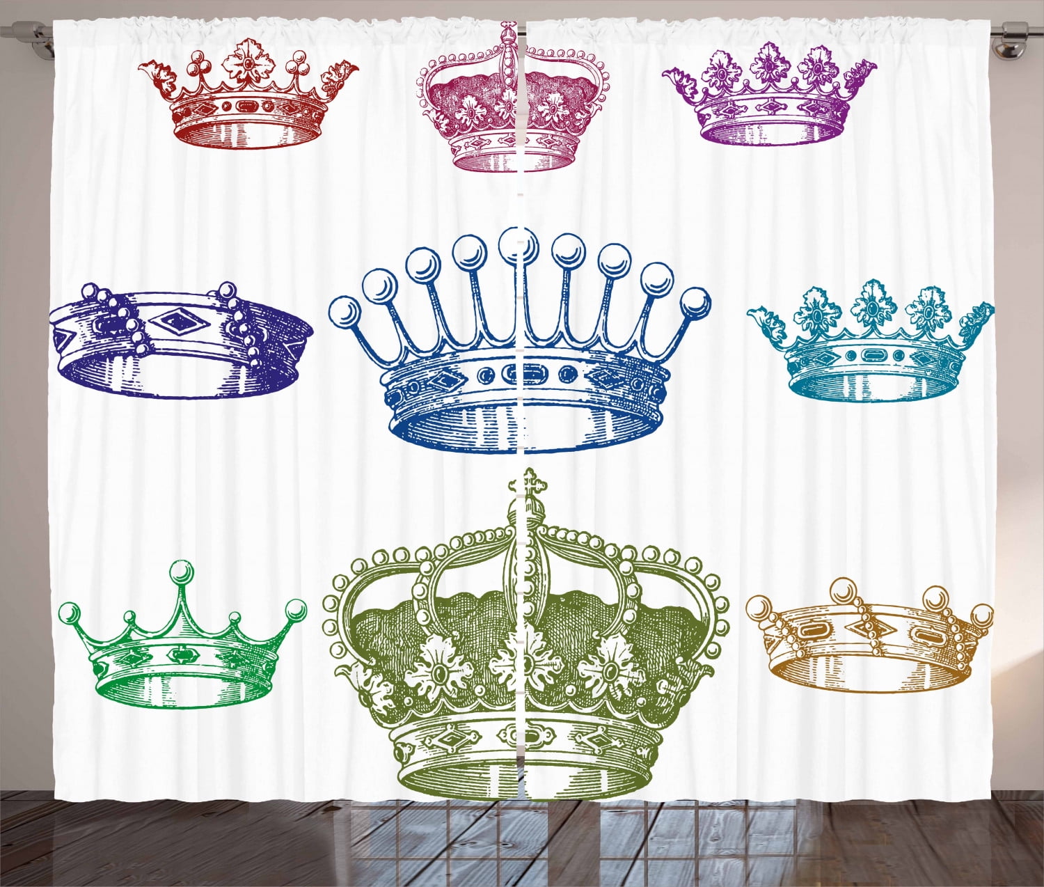 Ambesonne Queen Curtains 2 Panel Set, Old Antique Crown Set, 108" x 90 ...