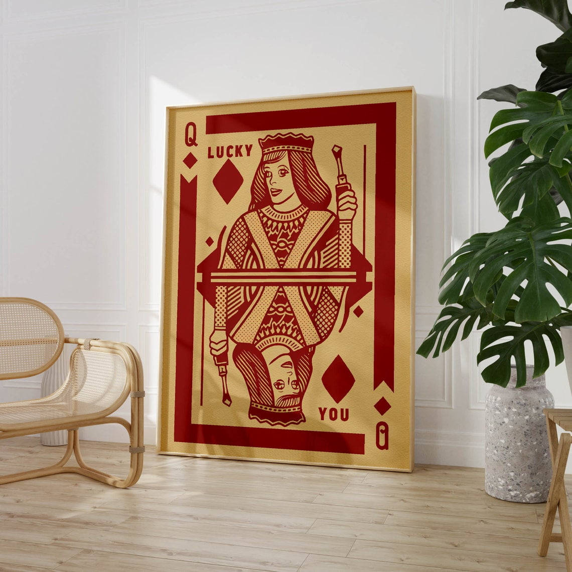 Queen Of Diamonds Art Print Vintage Playing Card Poster Retro Game Room ...