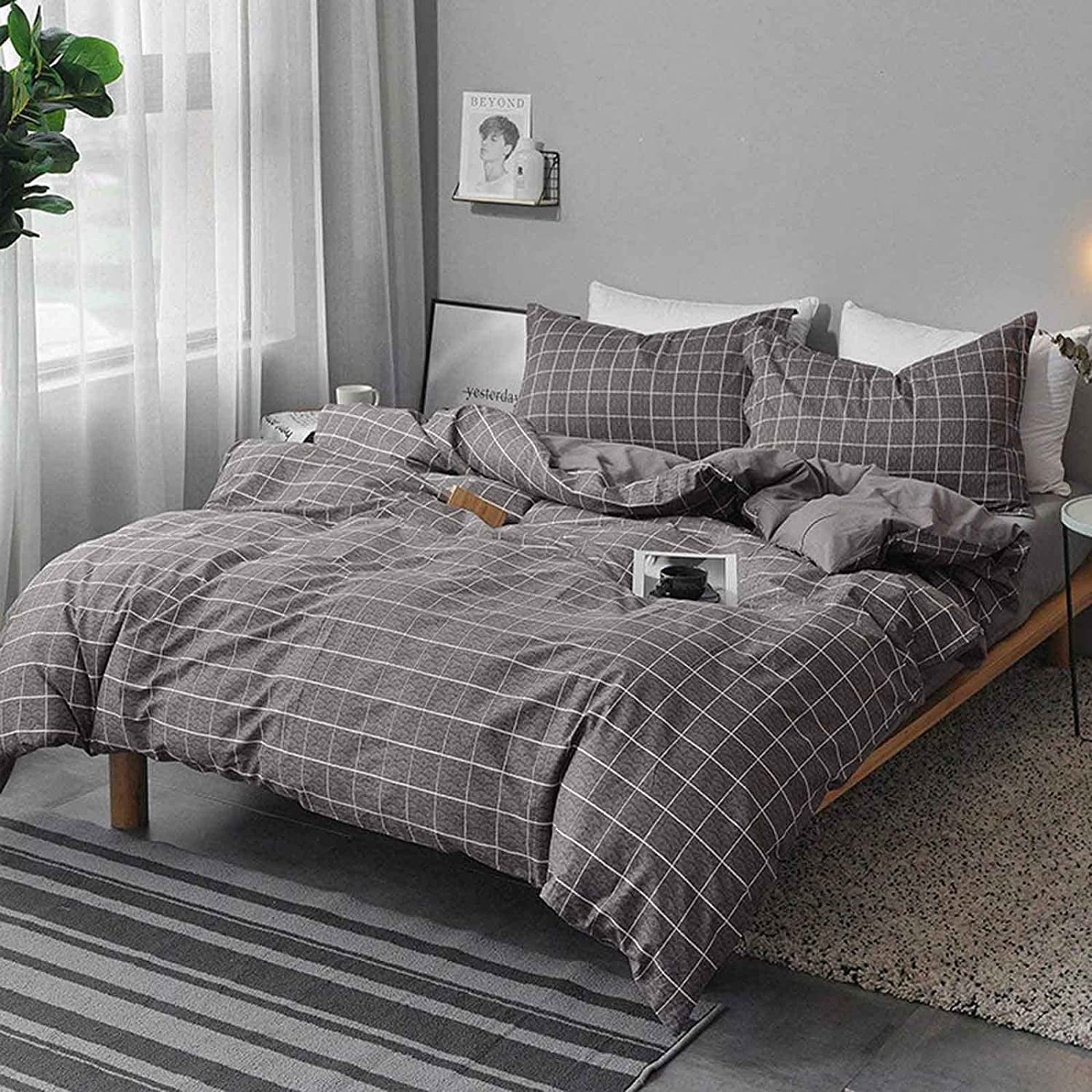 Queen Duvet Cover Set Gray, 3 Pieces 1200 TC Luxury Microfiber Down ...