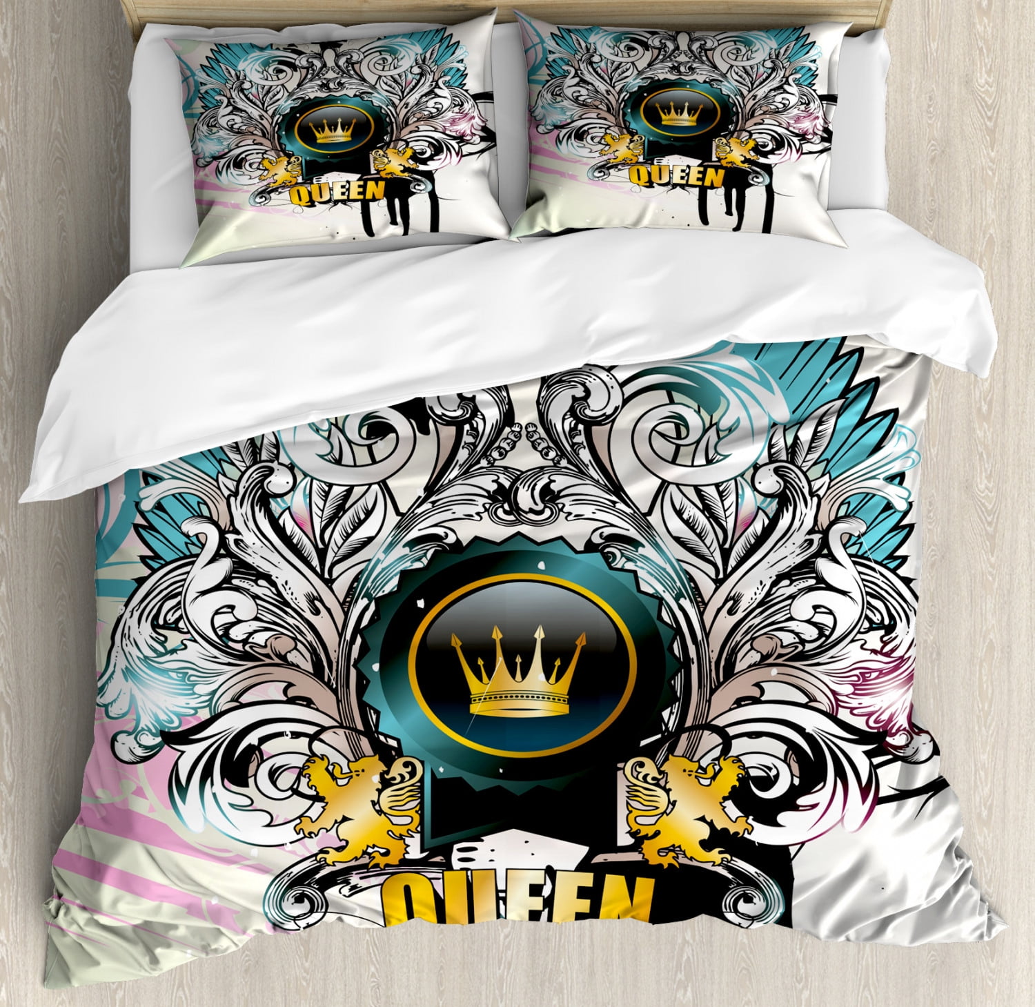 Queen Duvet Cover Set King Size, Artistic Design Arms Shield with Crown ...